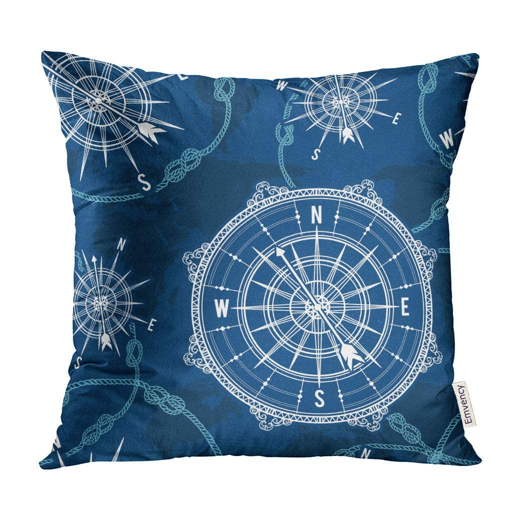 ECCOT Blue Pattern Vintage World Map Wind Rose and Rope Knot Nautical ...