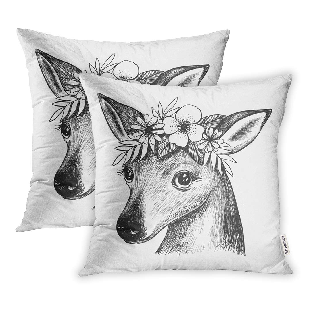 ECCOT Deer and Flowers Imitation Pencil Drawing Black White Tattoo ...