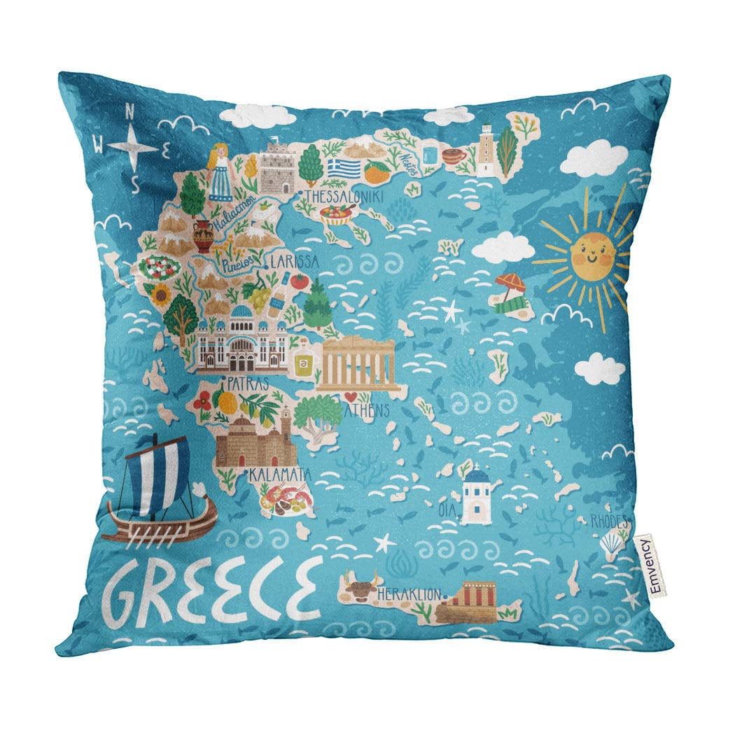 ECCOT Map of Greece Travel Greek Landmarks Building Plants and ...