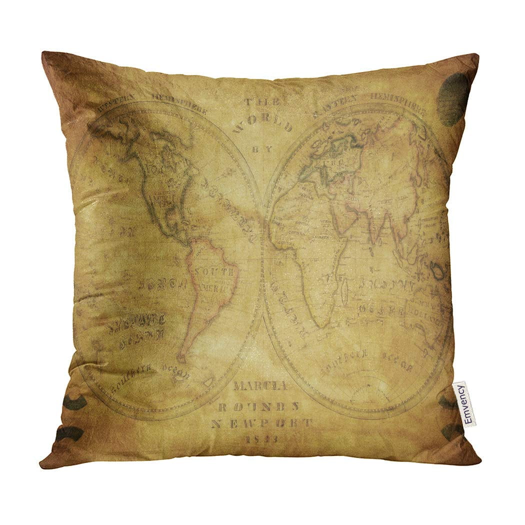 ECCOT Old Vintage Map of The World 1833 Antique Europe Ancient Pillow ...