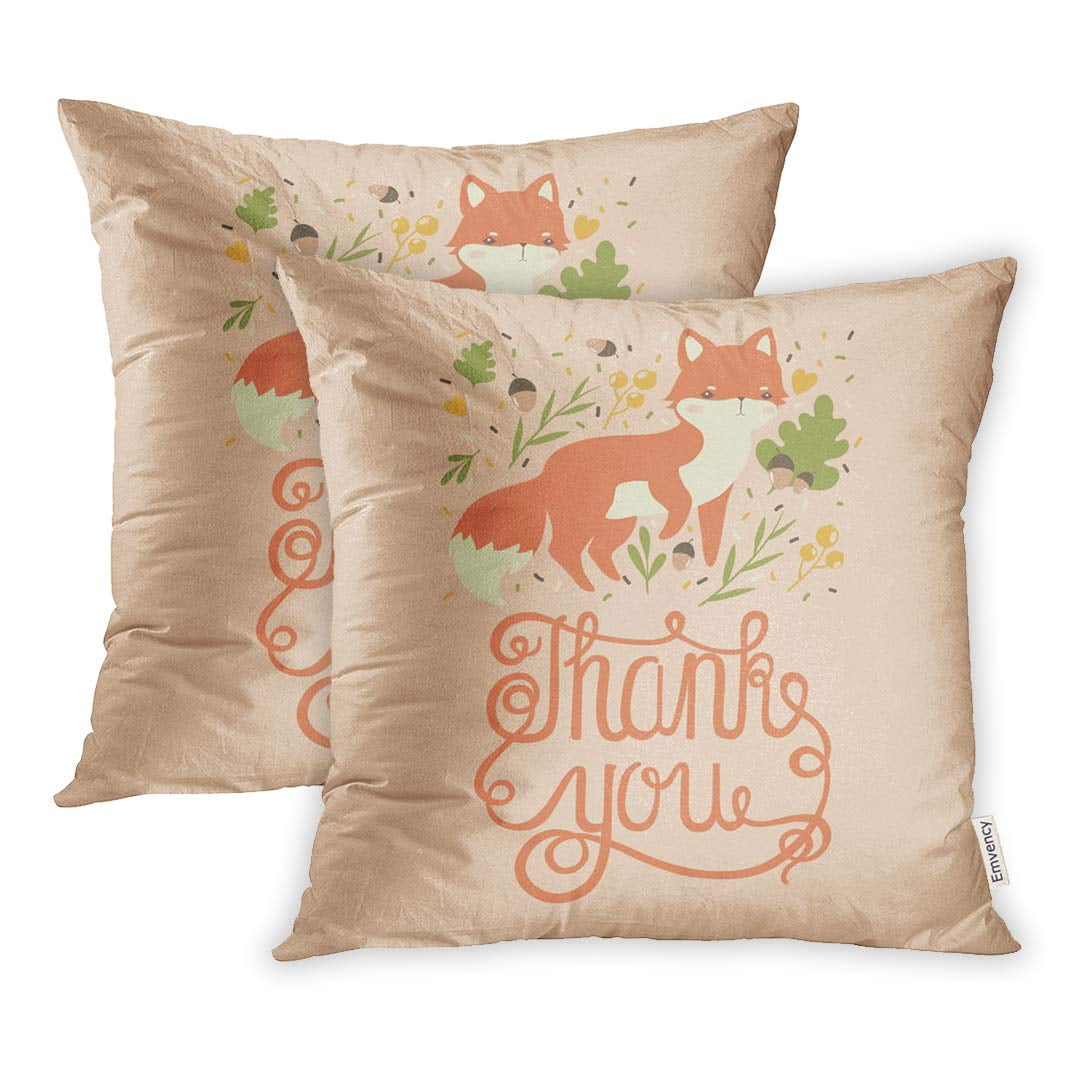 ECCOT Red Floral Cute Baby Fox with Thank You Text on Pastel Acorn ...