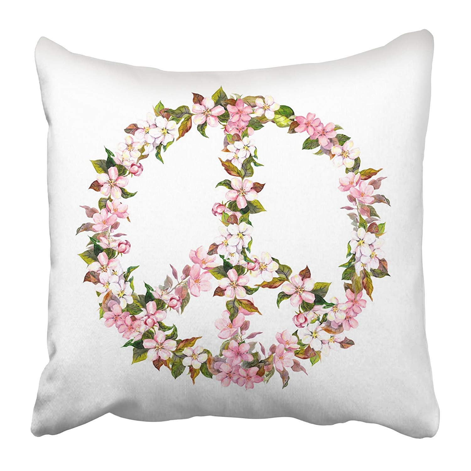 ECCOT White Boho Peace Sign with Pink Flowers Cherry Blossom Sakura ...