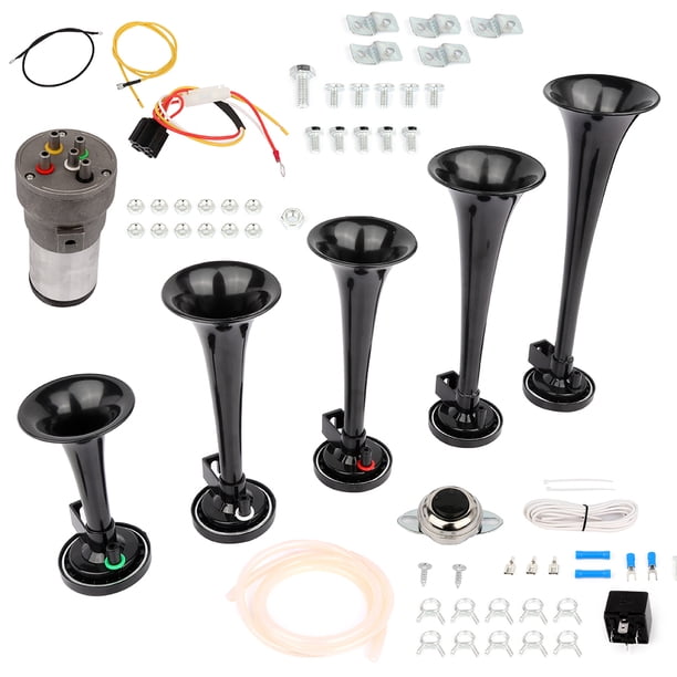 ECCPP 12V Air Horn 5 Trumpet Air Horn + Compressor Powerful Loud ...