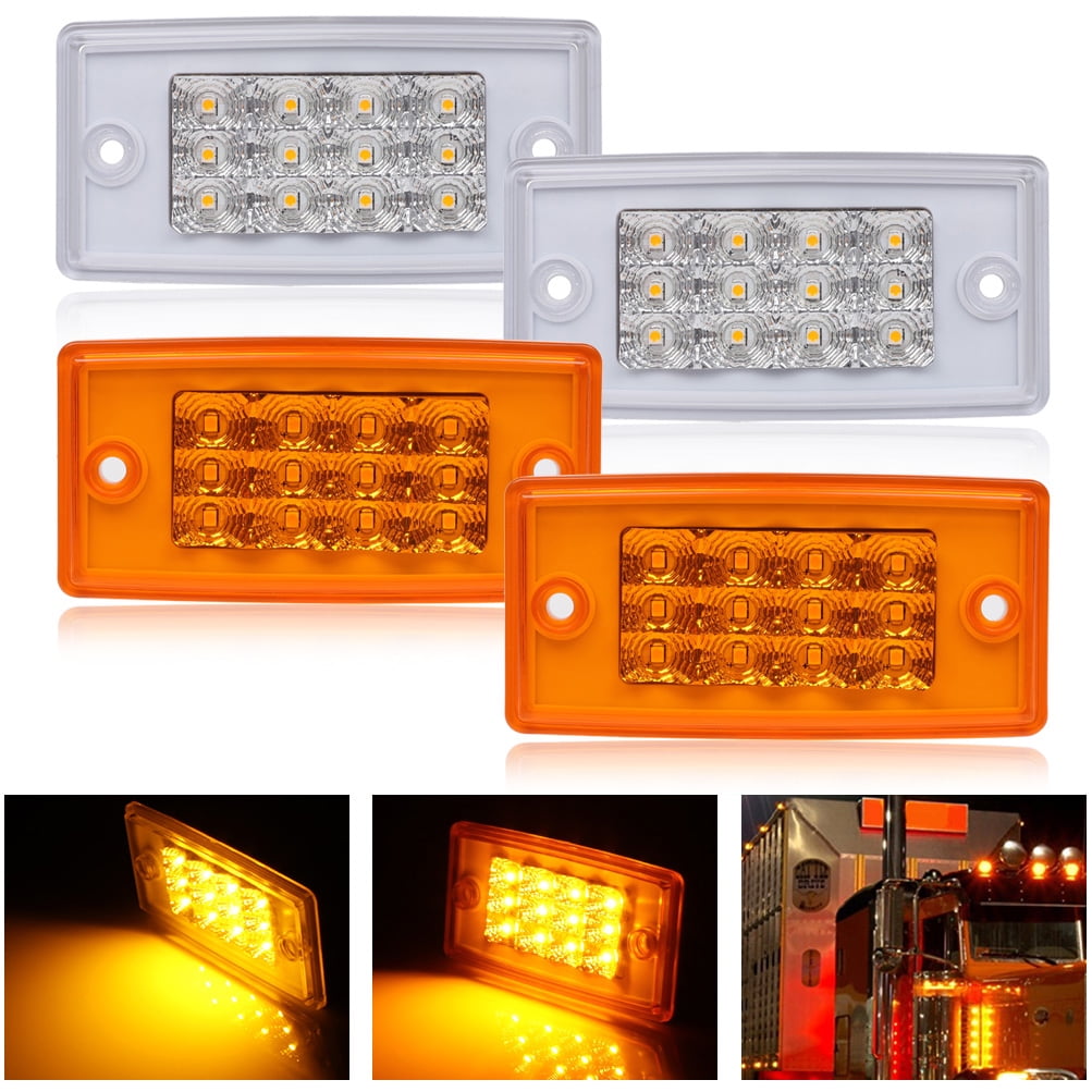 ECCPP 4pcs Amber/Clear Lens Amber 12V 12LED Waterproof Side Marker Turn ...