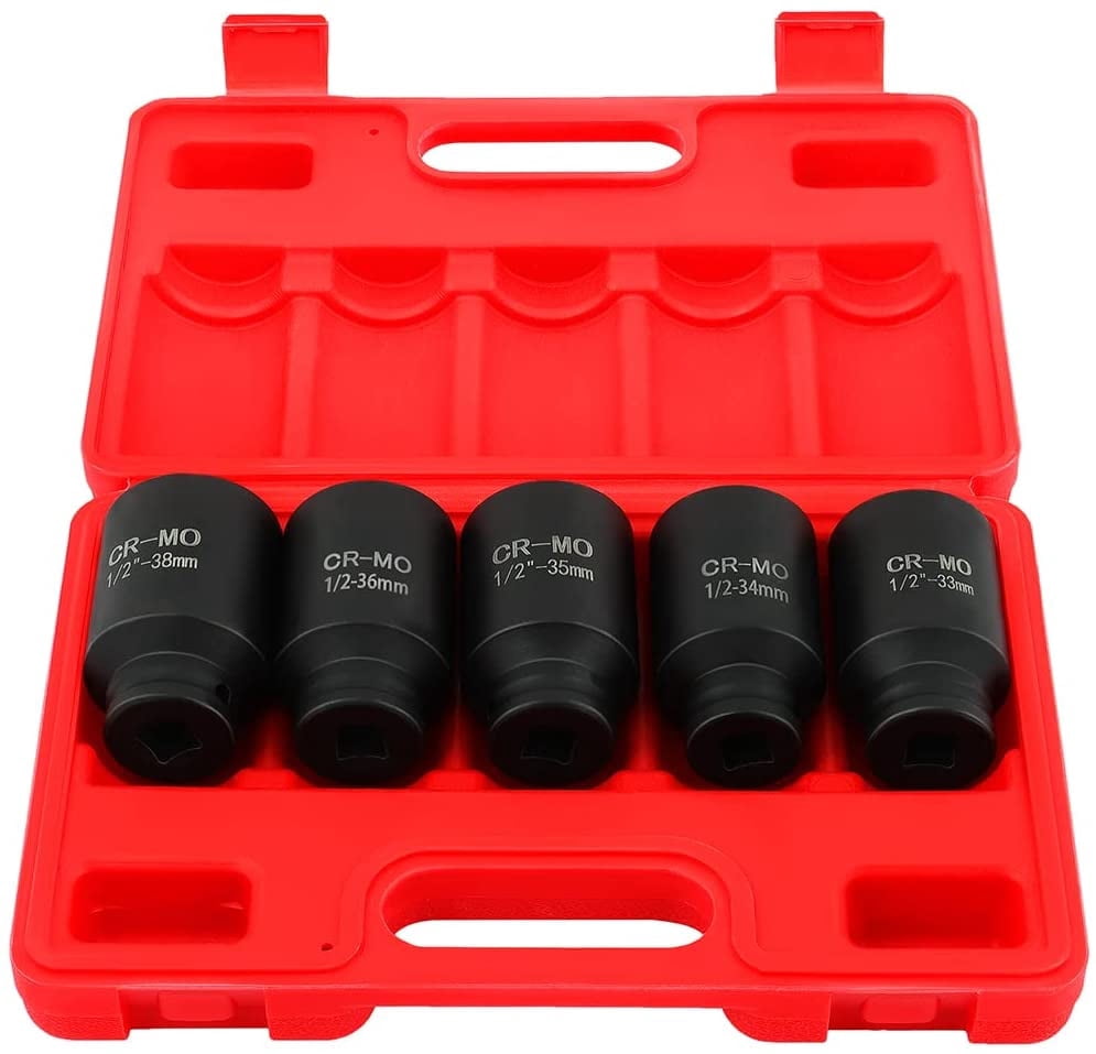 ECCPP 5-Piece 1/2 Inch Deep Spindle Axle Nut Impact Socket Set Drive ...