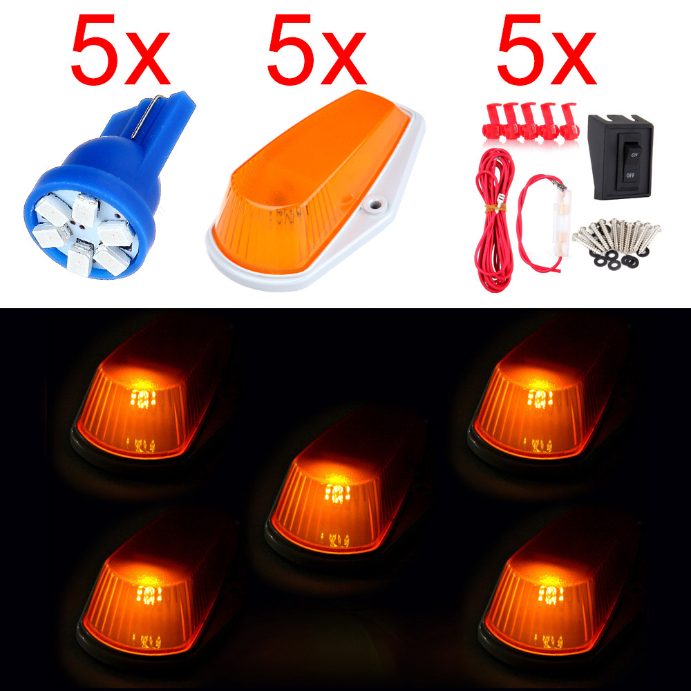 ECCPP 5pcs Top Cab Roof Blue LED Lights + Amber Lens Marker Running ...
