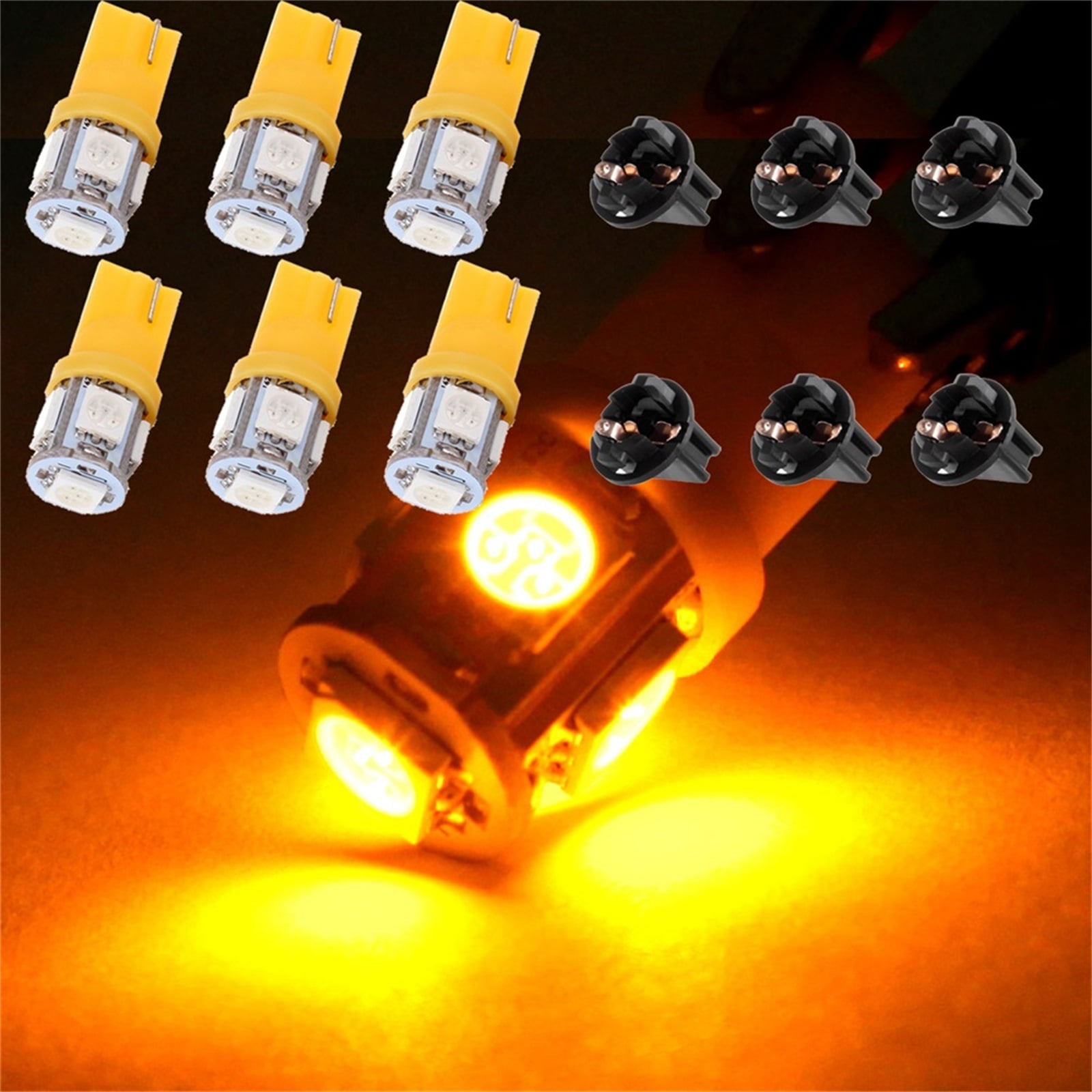 ECCPP 6Pcs Yellow T5 74 LED Light Bulbs 17 37 73 79 Wedge Bulbs with ...