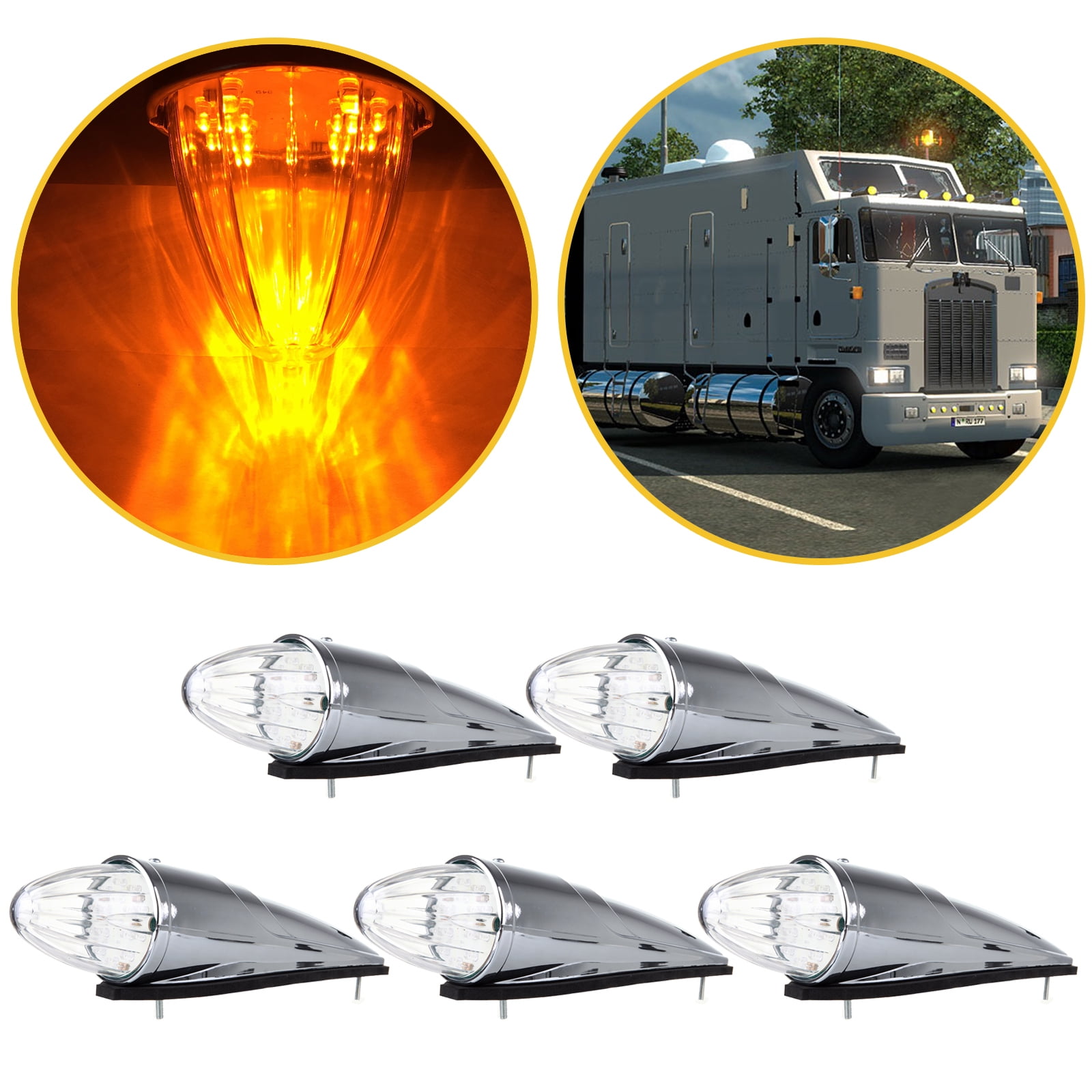 ECCPP Cab Marker Light 5X Amber 17LED Chrome Torpedo Cab Marker ...