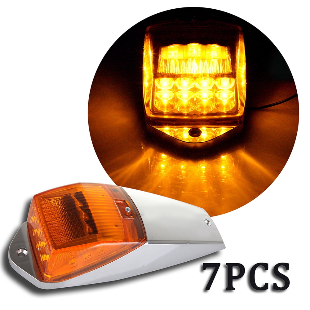 ECCPP Cab Marker Light 7 Pack 17LED Amber Chrome Cab Marker Clearance ...