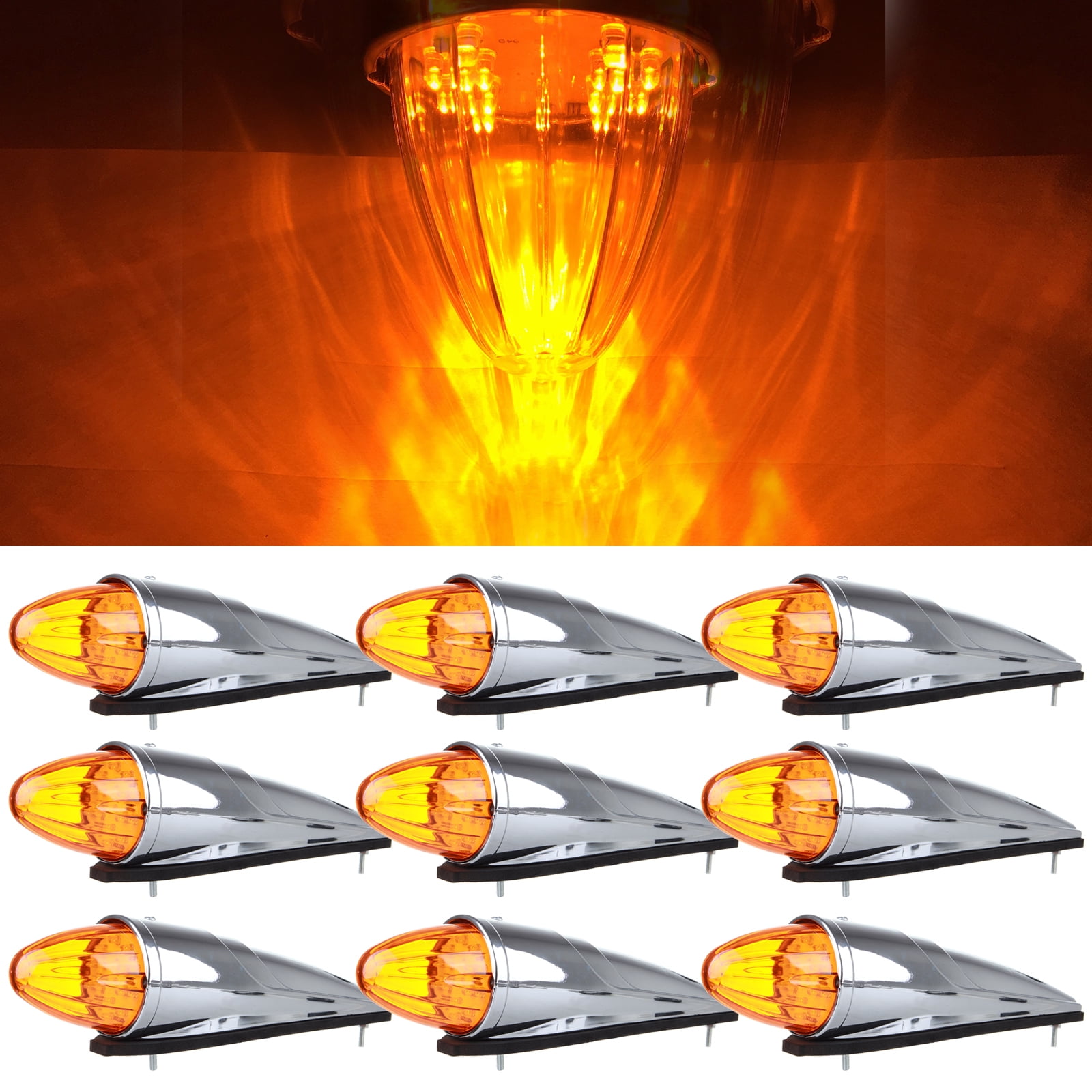 ECCPP Cab Marker Light 9X Amber 17LED Chrome Torpedo Cab Marker ...