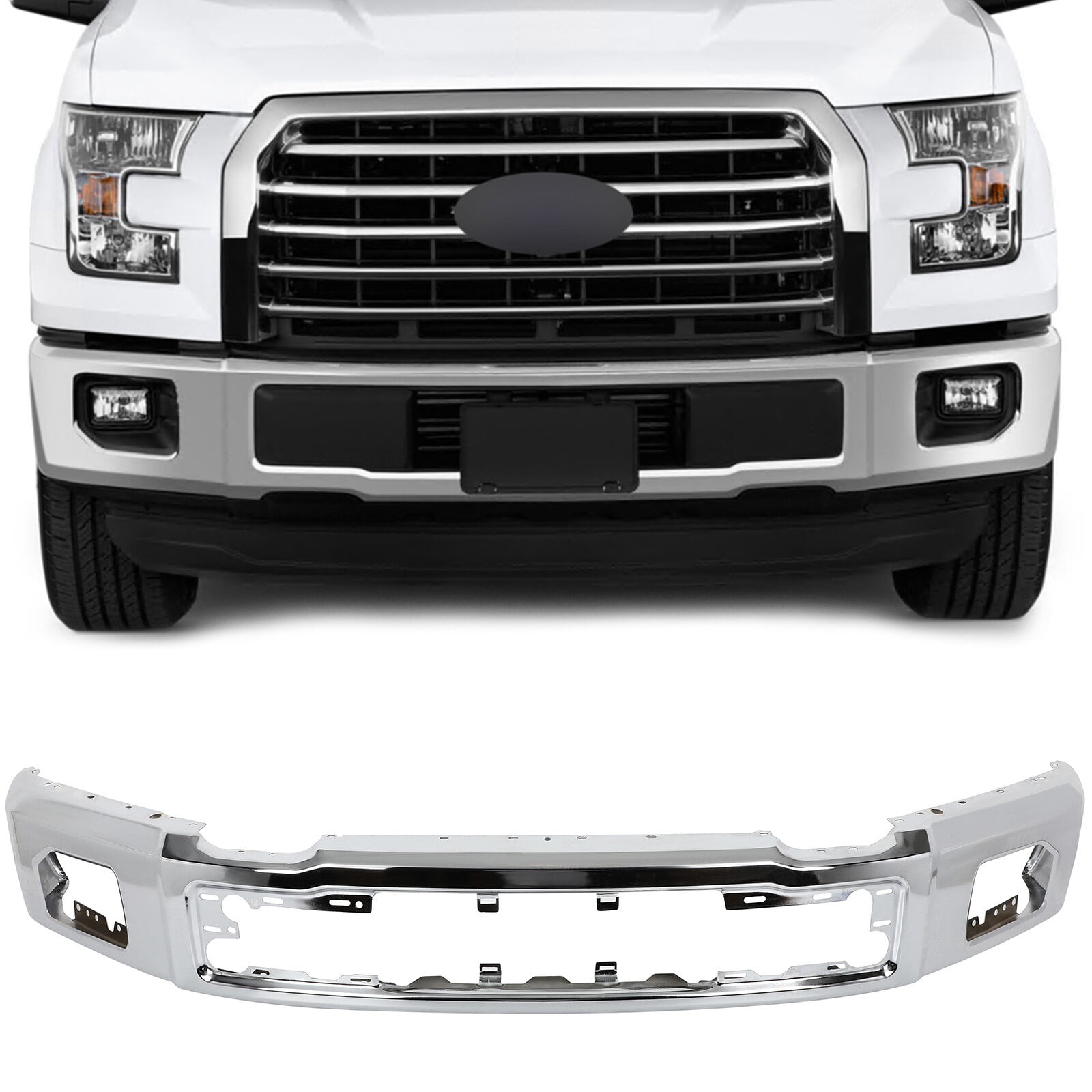ECCPP Front Bumper Chrome With Fog Light Holes Fits For 2015-2017 for ...
