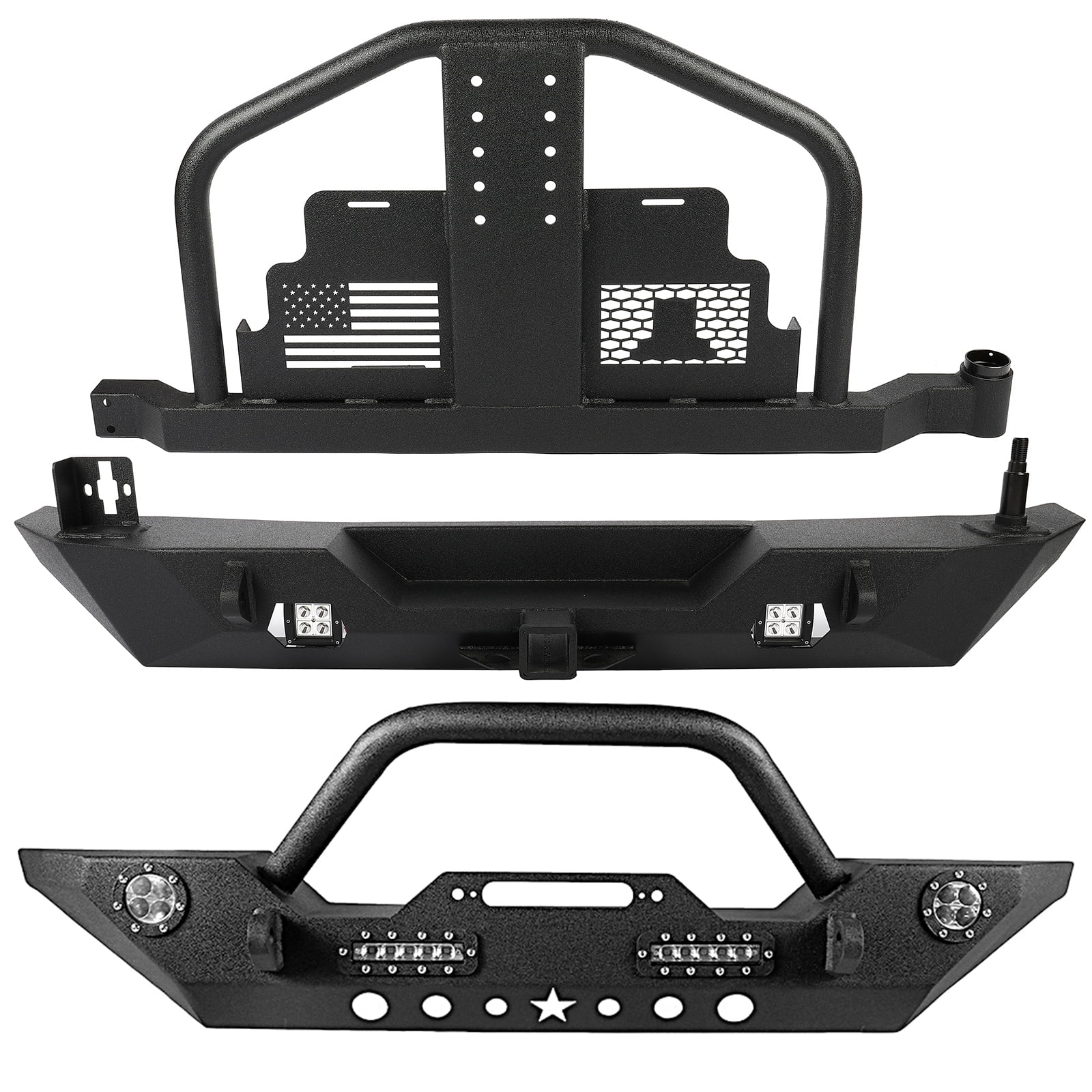 ECCPP Front Bumper and Rear Bumper WithTire Carrier Textured Black Fits ...
