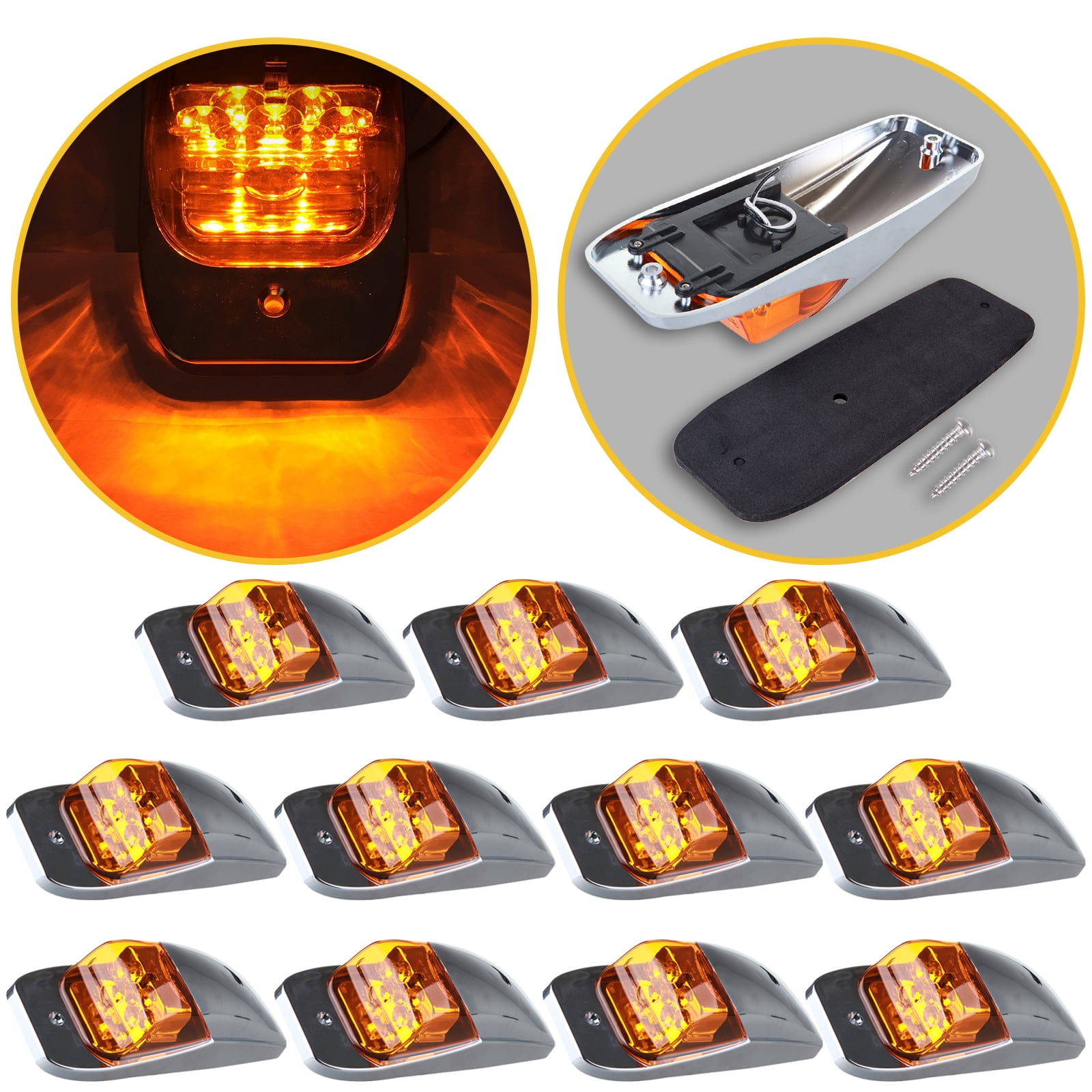 ECCPP Marker Light Cab Marker Light 11PCS Amber 7LED Chrome Cab Marker ...