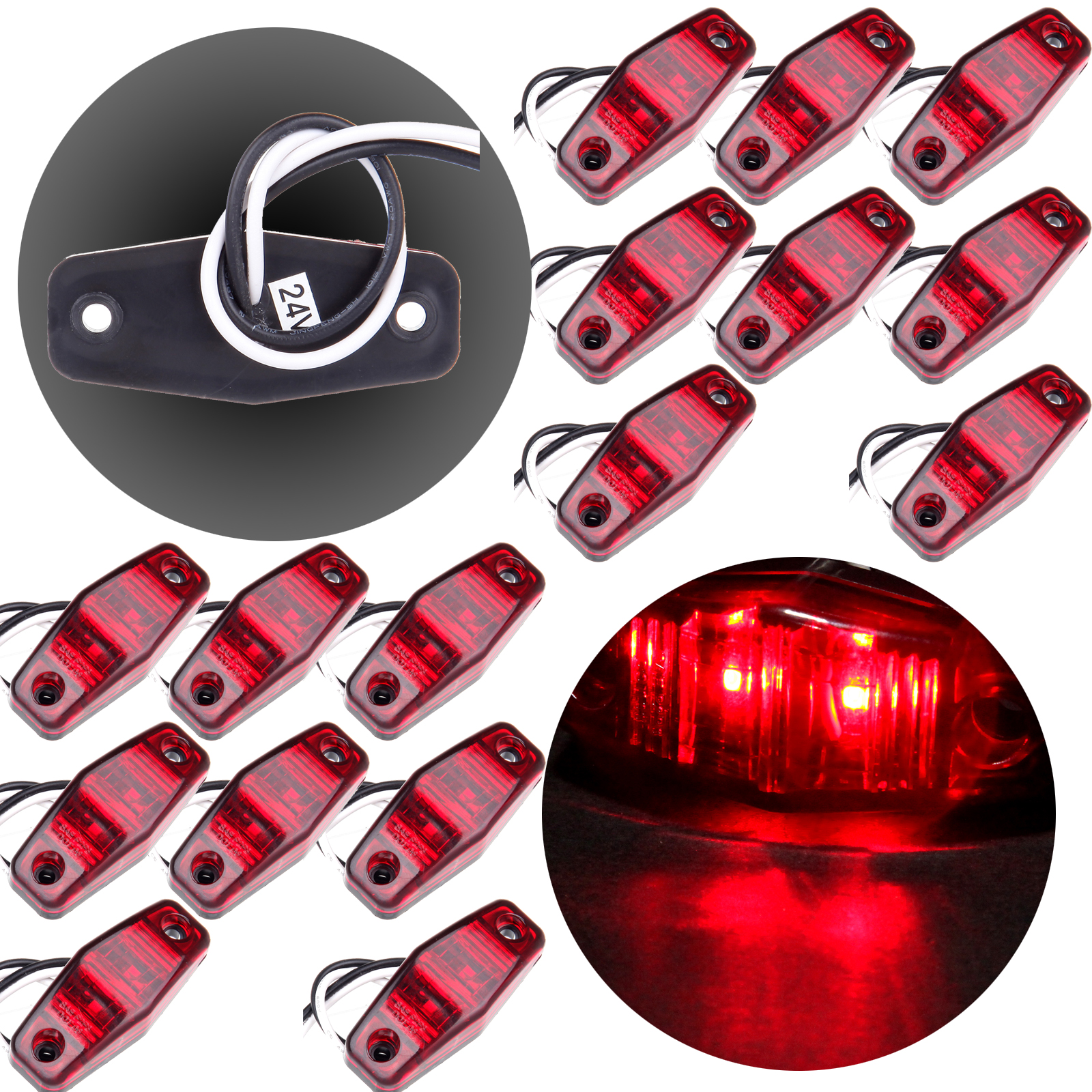ECCPP Universal 2LED 16 Pack Red Side Marker Light fit for Truck Pickup ...