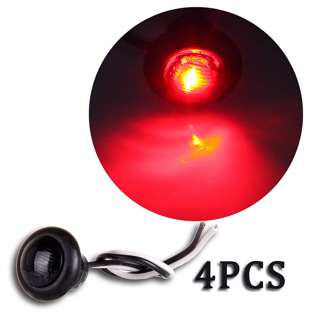 ECCPP Universal 4 Pack 3/4" Round Red Side Marker Light + Grommet Smoke ...