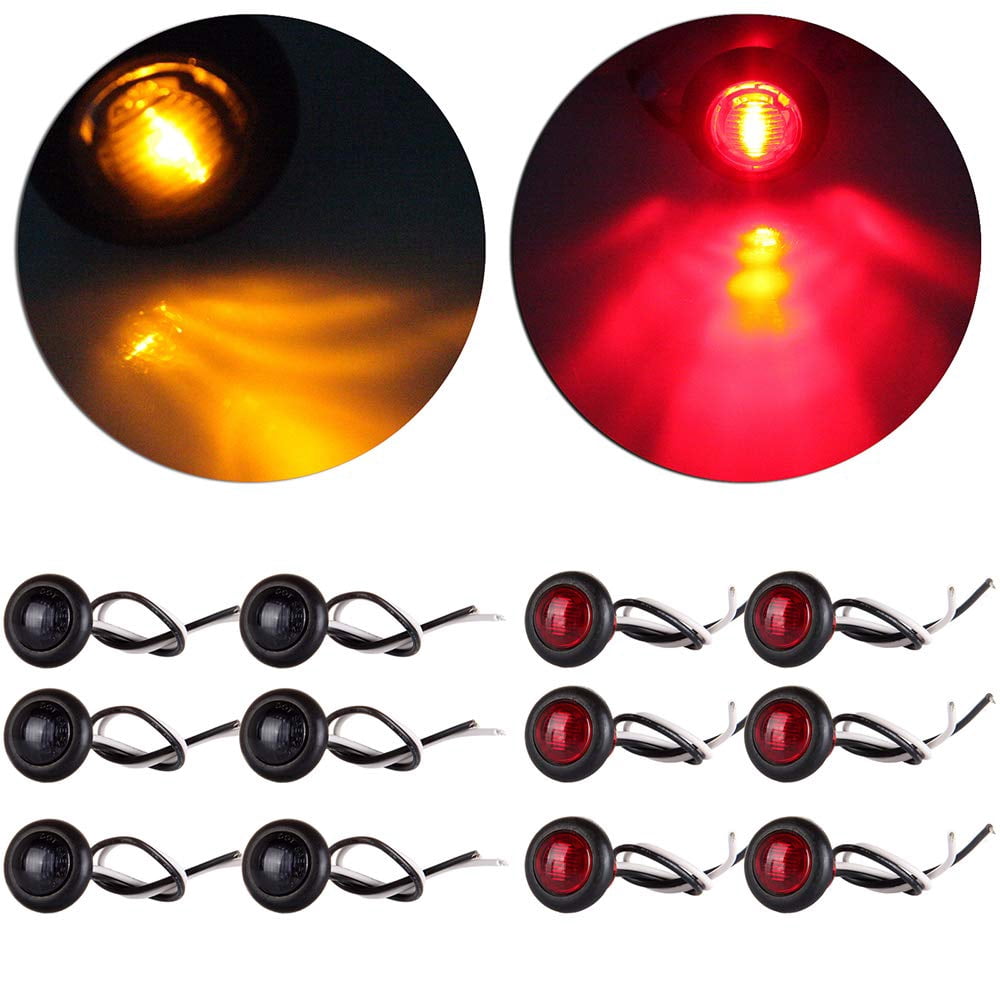 ECCPP Universal 6 Pack STF9 1" Round Red/Amber Side Marker Light fit ...