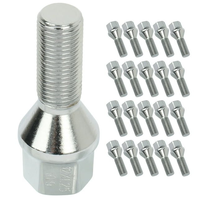 ECCPP Wheel lug nuts M12x1.25 20 Pieces Silver Wheel Lug bolts Shank Length 28mm fits 2014-2019 ...