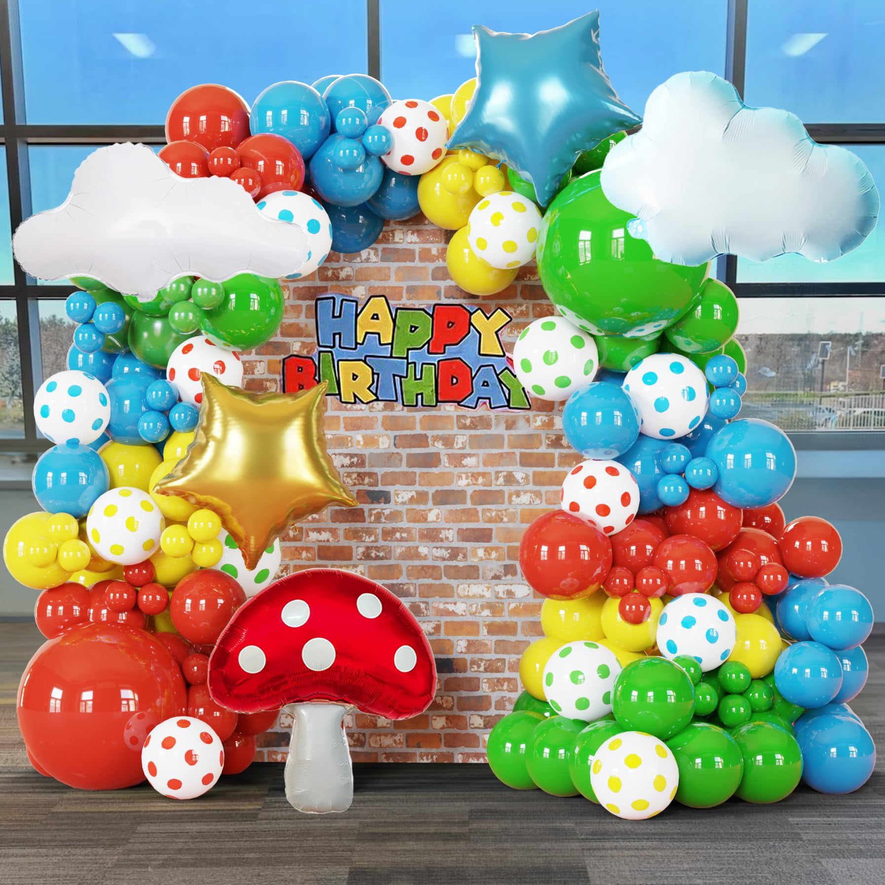 ECEAE 118Pcs Red Blue Yellow Green NSD3 Rainbow Circus Garland Arch Kit With Star, Mushroom ...