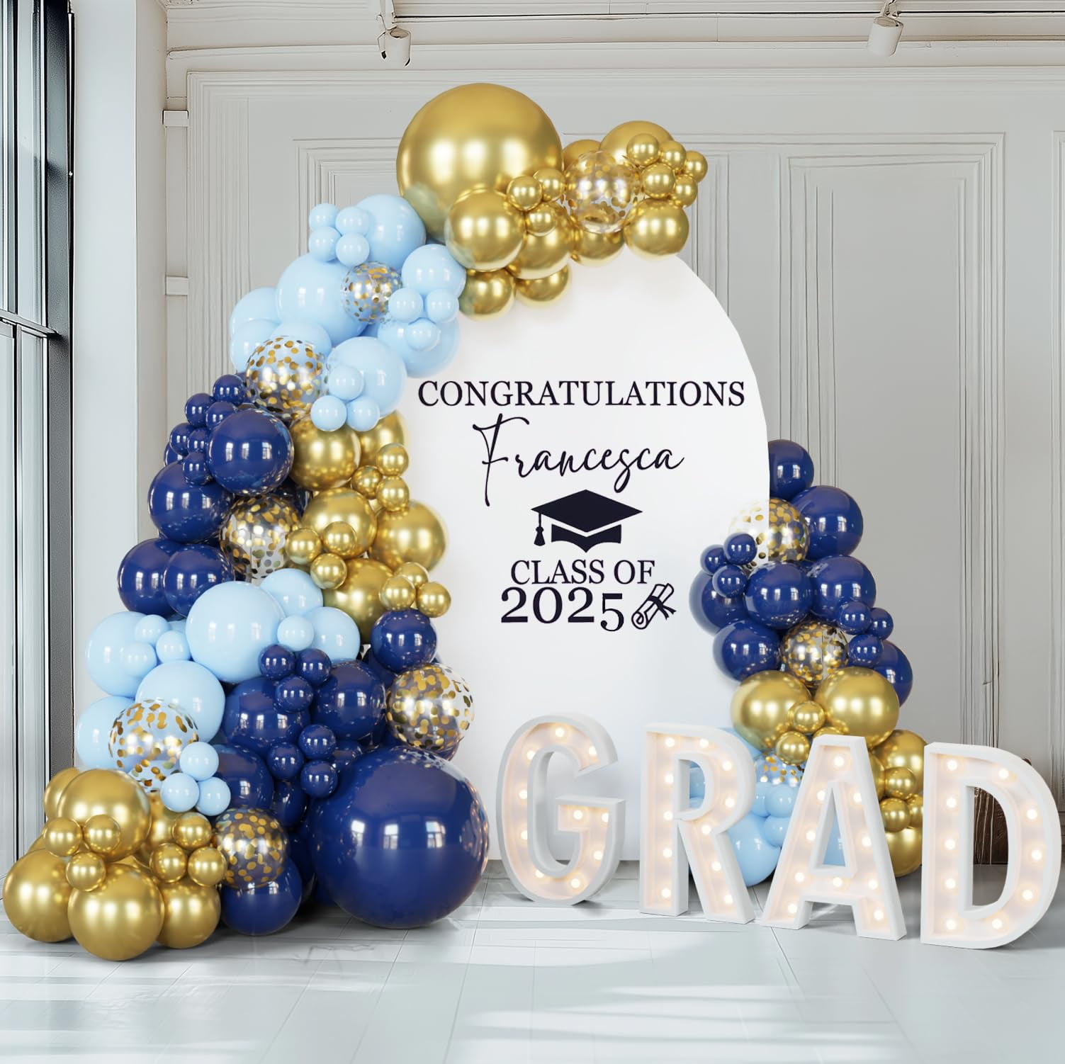 ECEAE 120Pcs Navy Blue Pastel Blue ZLK1 and Metallic Gold Balloon ...