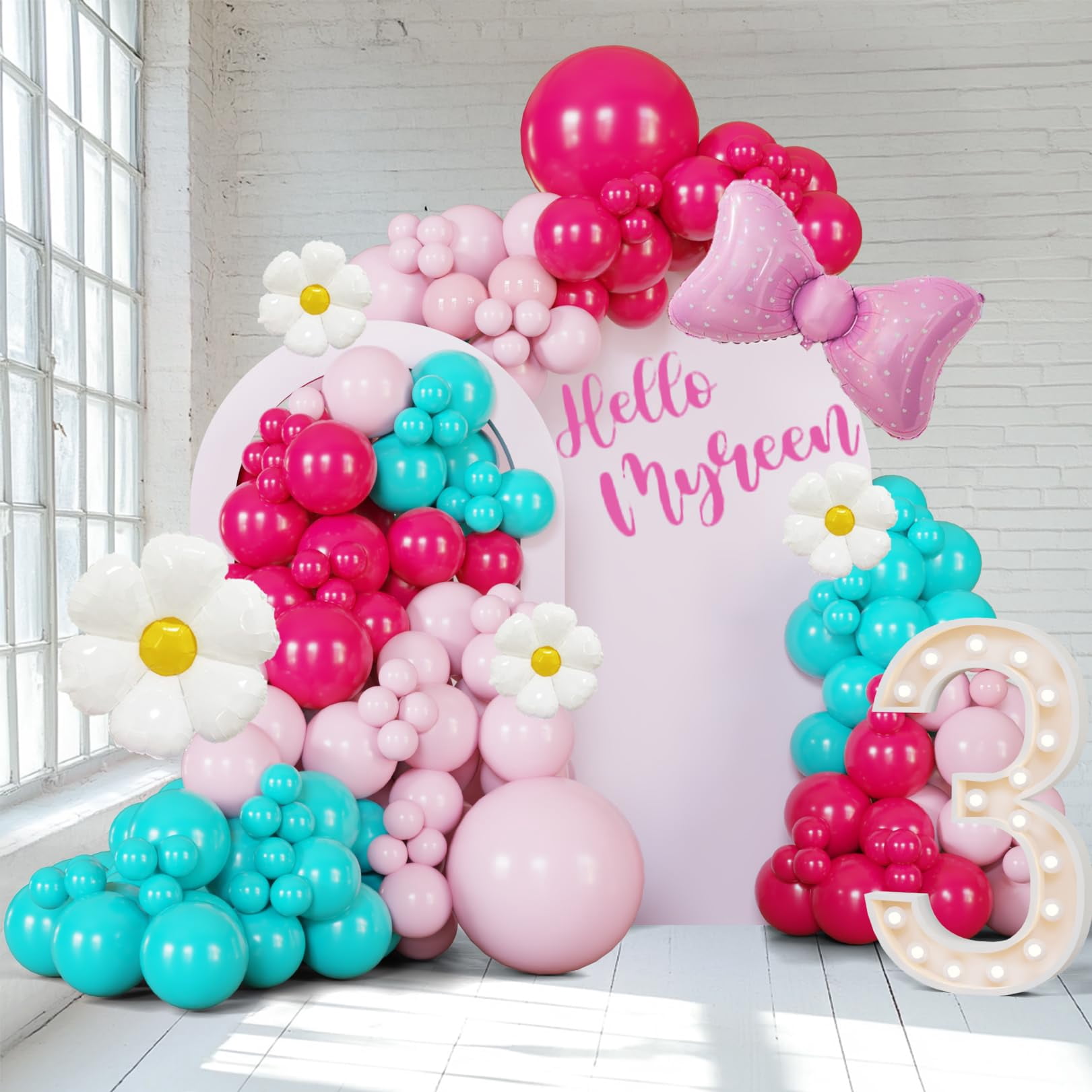 ECEAE 125Pcs Bow PriNst Balloon Arch Garland Kit with Pink, Pink, Teal ...