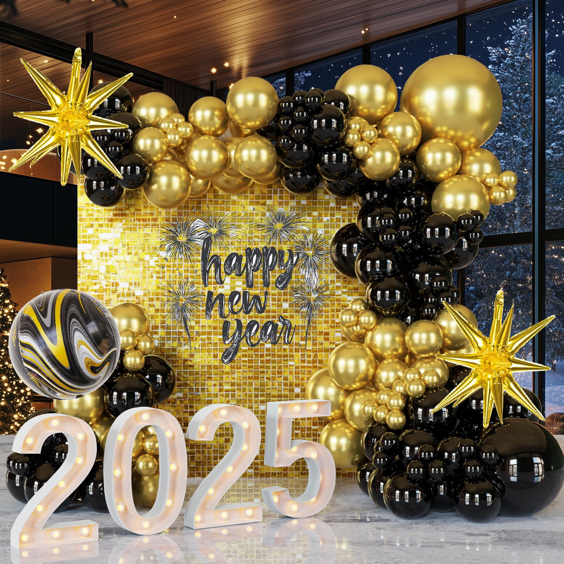 ECEAE 133Pcs Black And Gold Balloons Arch H2FSDBlack Metallic Golden ...