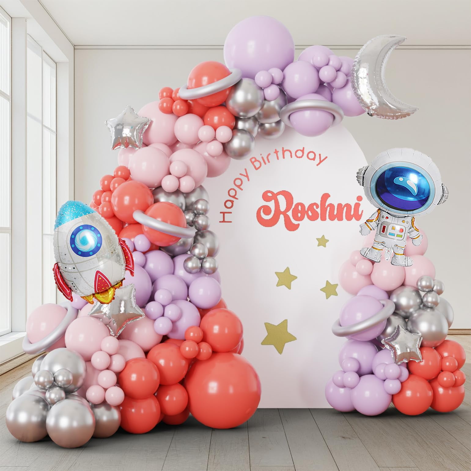ECEAE 137Pcs Space Balloon SSF20 Arch Garland Kit - Coral Red Pink Pastel Purple Silver Balloons ...