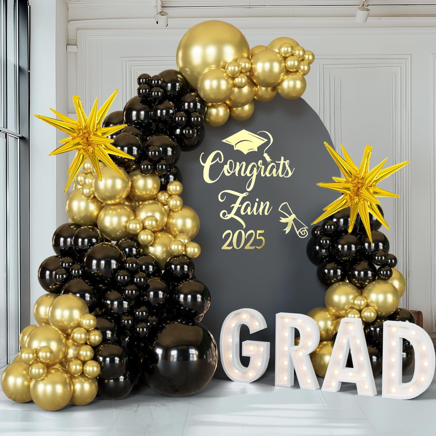 ECEAE 152Pcs Black And STF9 Gold Balloons Arch Black Metallic Golden ...