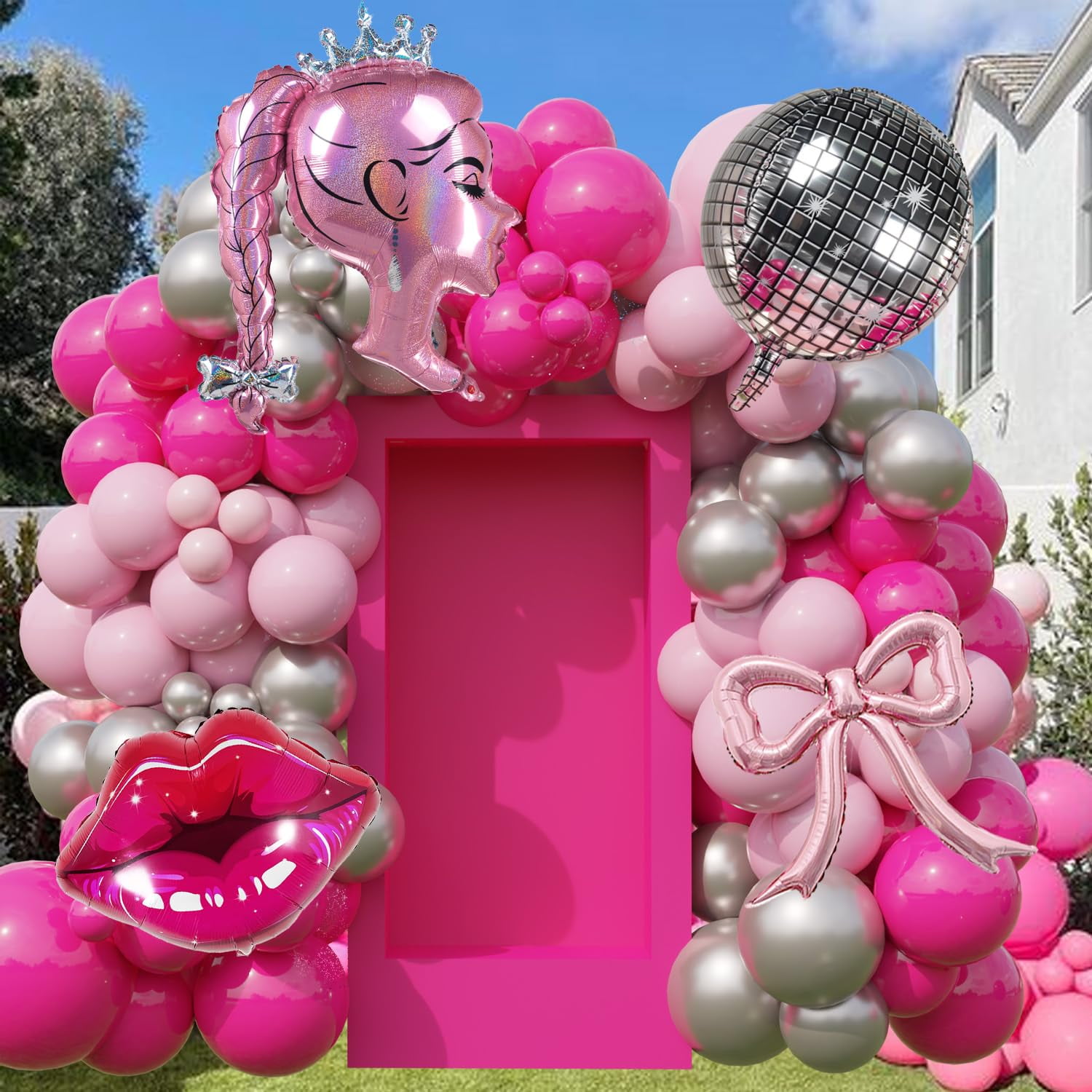 ECEAE Hot Pink and SSF20 Silver Balloon Garland Pink Crown doll ...