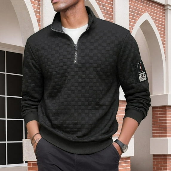 ECET Fashion Style Classic Men's Half-Zip Fleece Plaid Sweatshirt ...