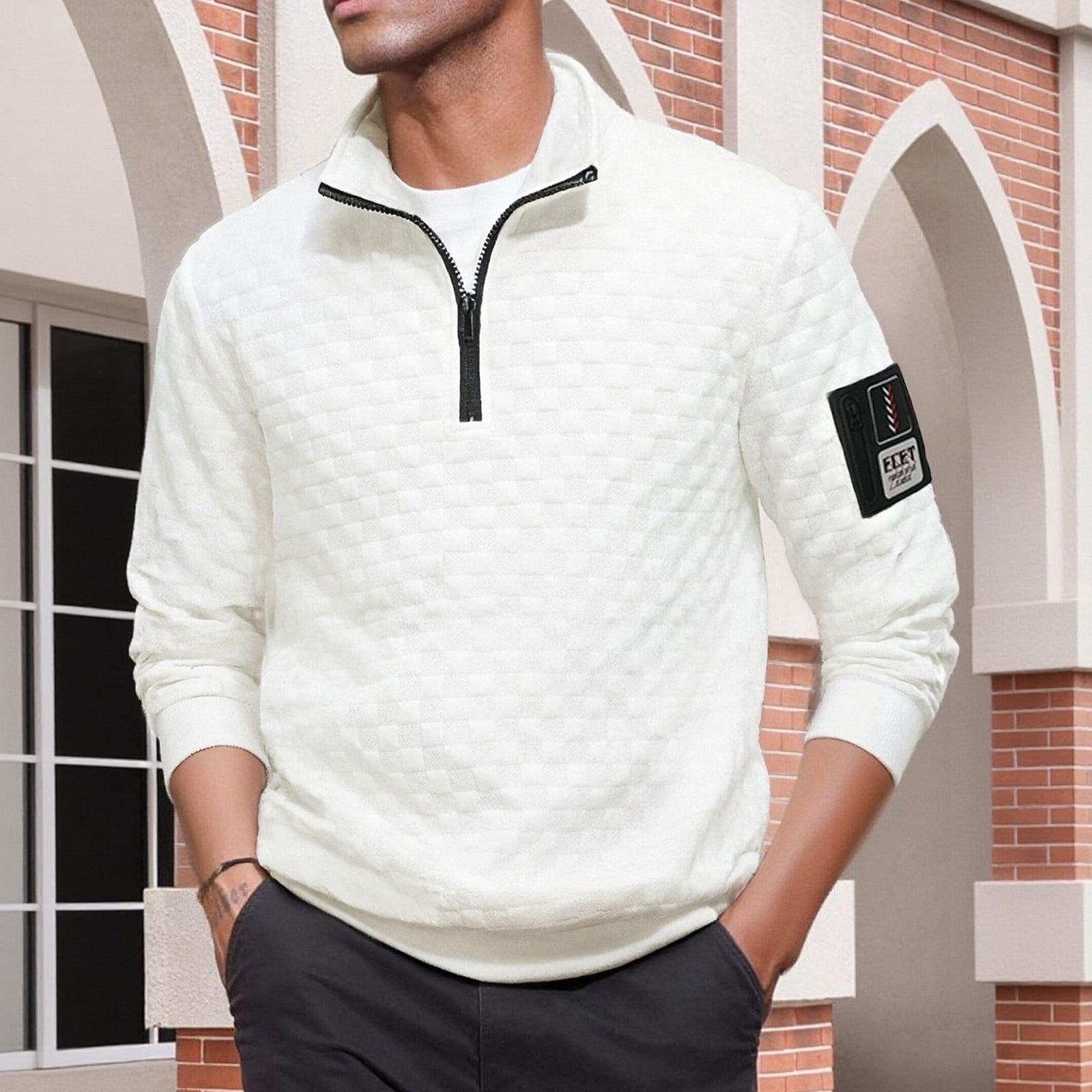 ECET Fashion Style Classic Men's Half-Zip Fleece Plaid Sweatshirt ...