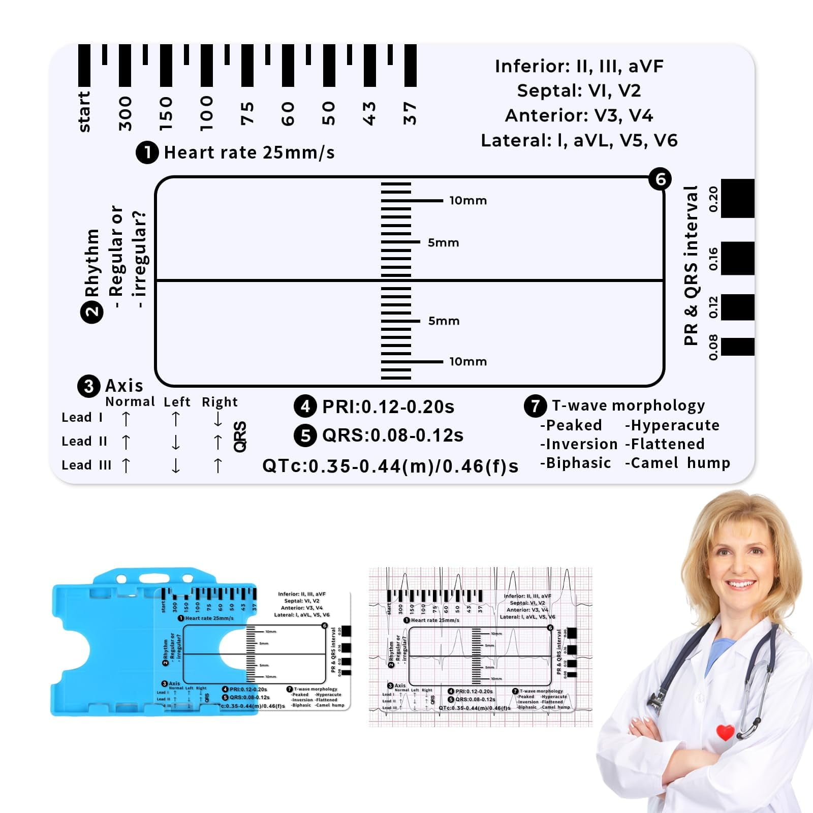 ECG 7 Step Ruler, ECG Ruler Measuring Tool ECG/EKG Interpretation ...