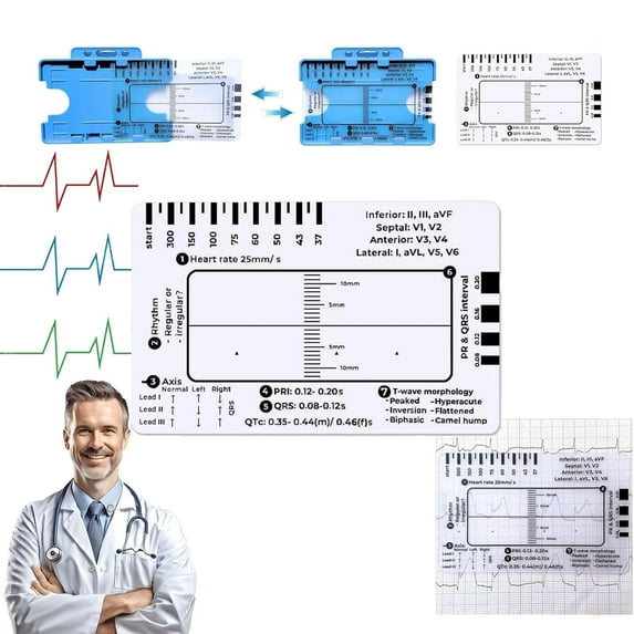 ECG 7 Step Ruler, ECG Ruler Transparent, ECG Reference Card Tool, ECG 7 ...