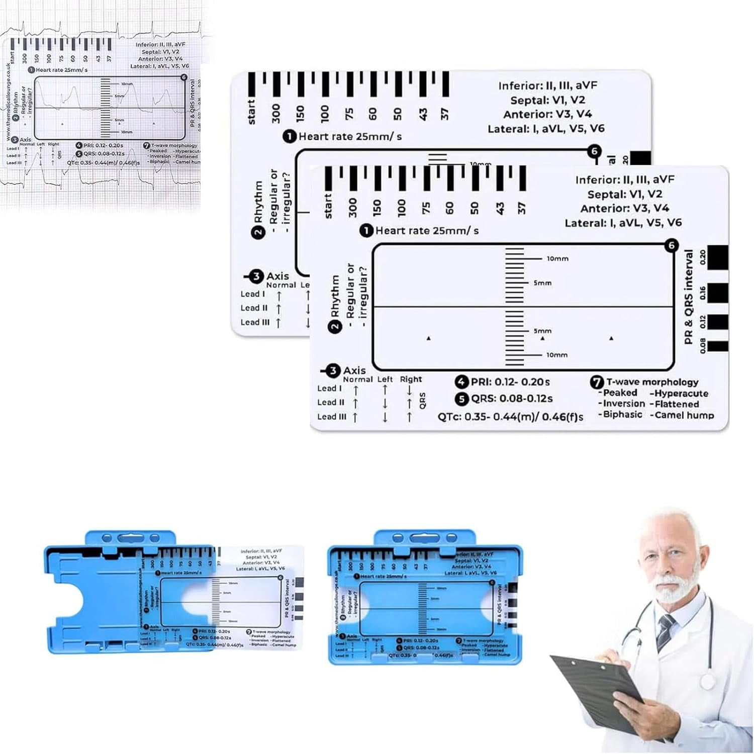 ECG 7 Step Ruler, EKG Card for ECG/EKG Interpretation, Portable Pocket ECG EKG Card Ruler ECG ...