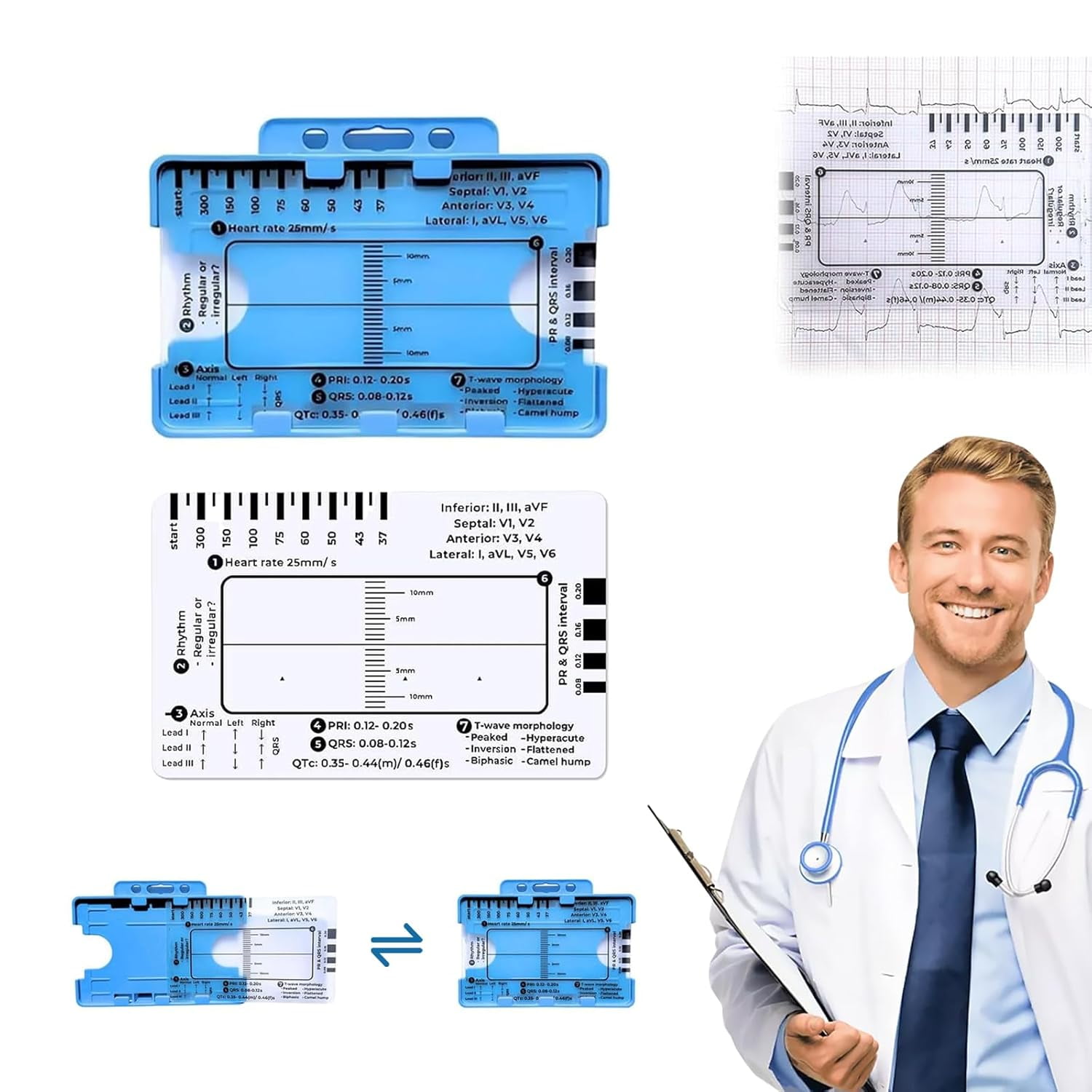 ECG 7 Step Ruler, Portable ECG Ruler Transparent with 7-Step Plan, EKG ...