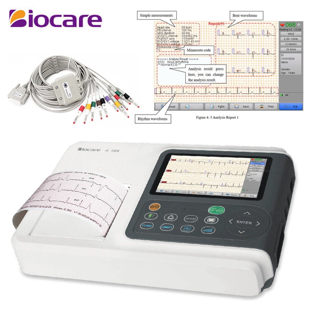 ECG Machine 12 lead Portable Heart Diagnostic Auto Analysis EKG Printer ...