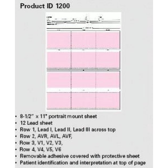 ECG Mount for 12-lead Tracing, 8 1/2" X 11" Portrait Mount Sheet, Peel ...