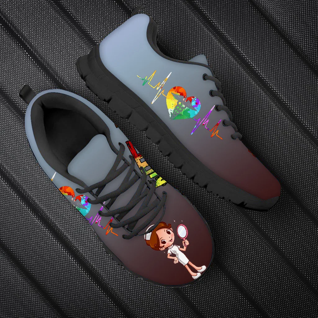 ECG Women Cartoon Nurse Sneakers Lace Up Vulcanized Shoes Design Flat ...