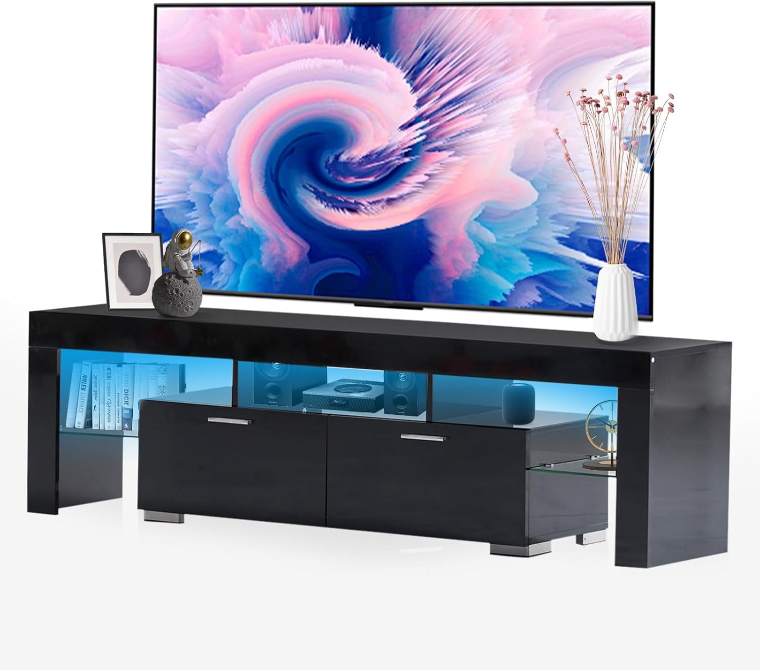 ECHINGLE 65 Inch TV Stand, High Gloss TV Entertainment Center for 55 to ...