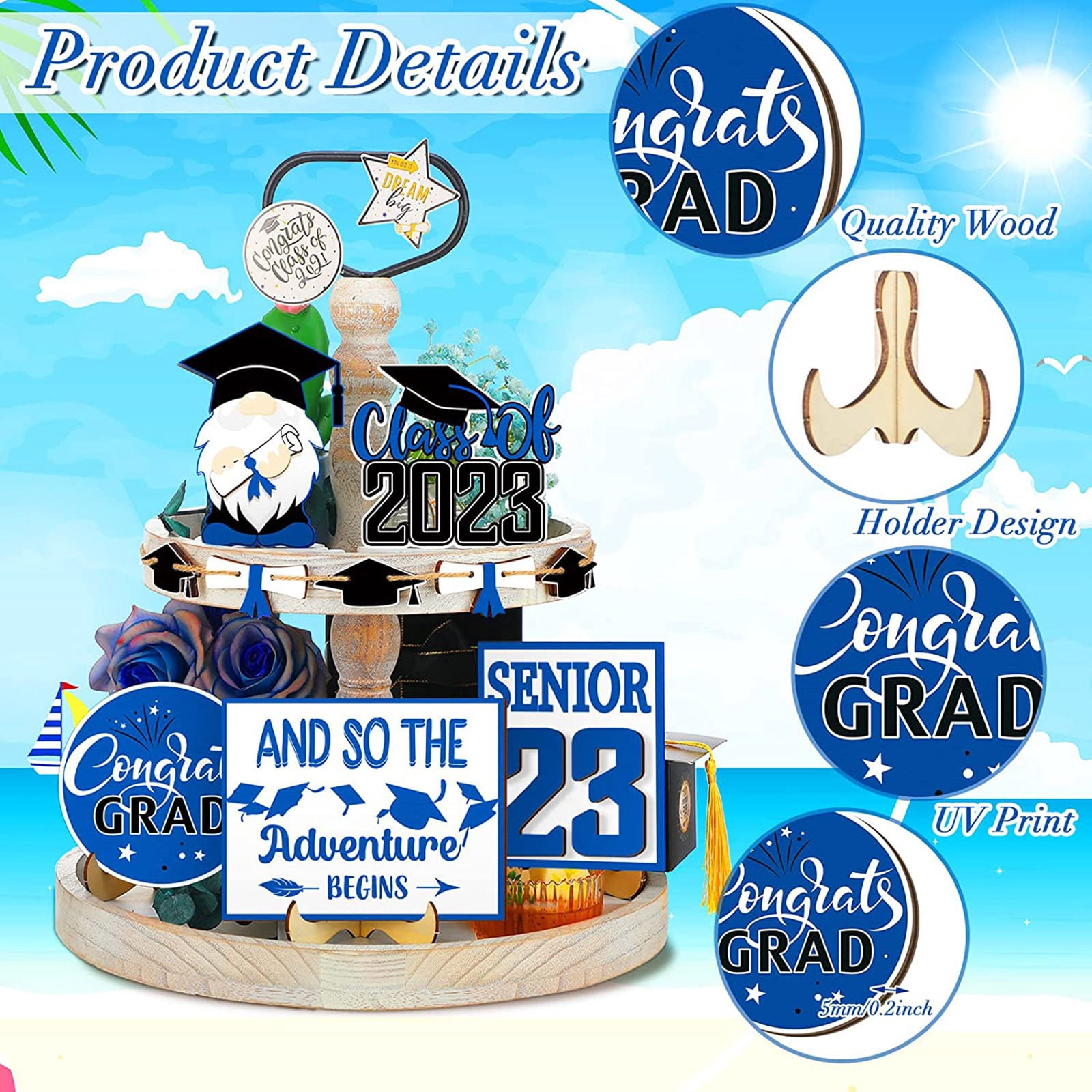 ECHOYY Graduation Tiered Tray Set Class Of 2023 Table Decorations Cap ...