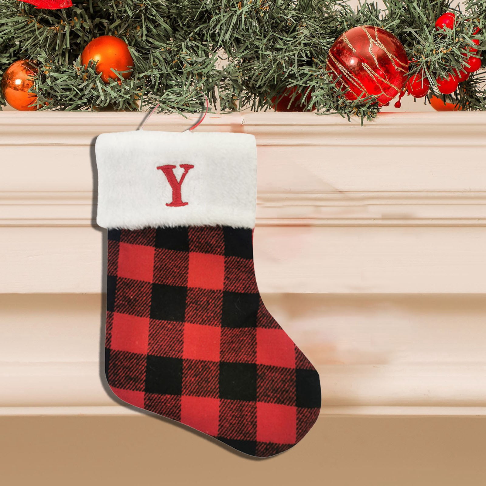 ECHOYY Red Christmas Alphabet Embroidered Stockings Pendant Holiday ...