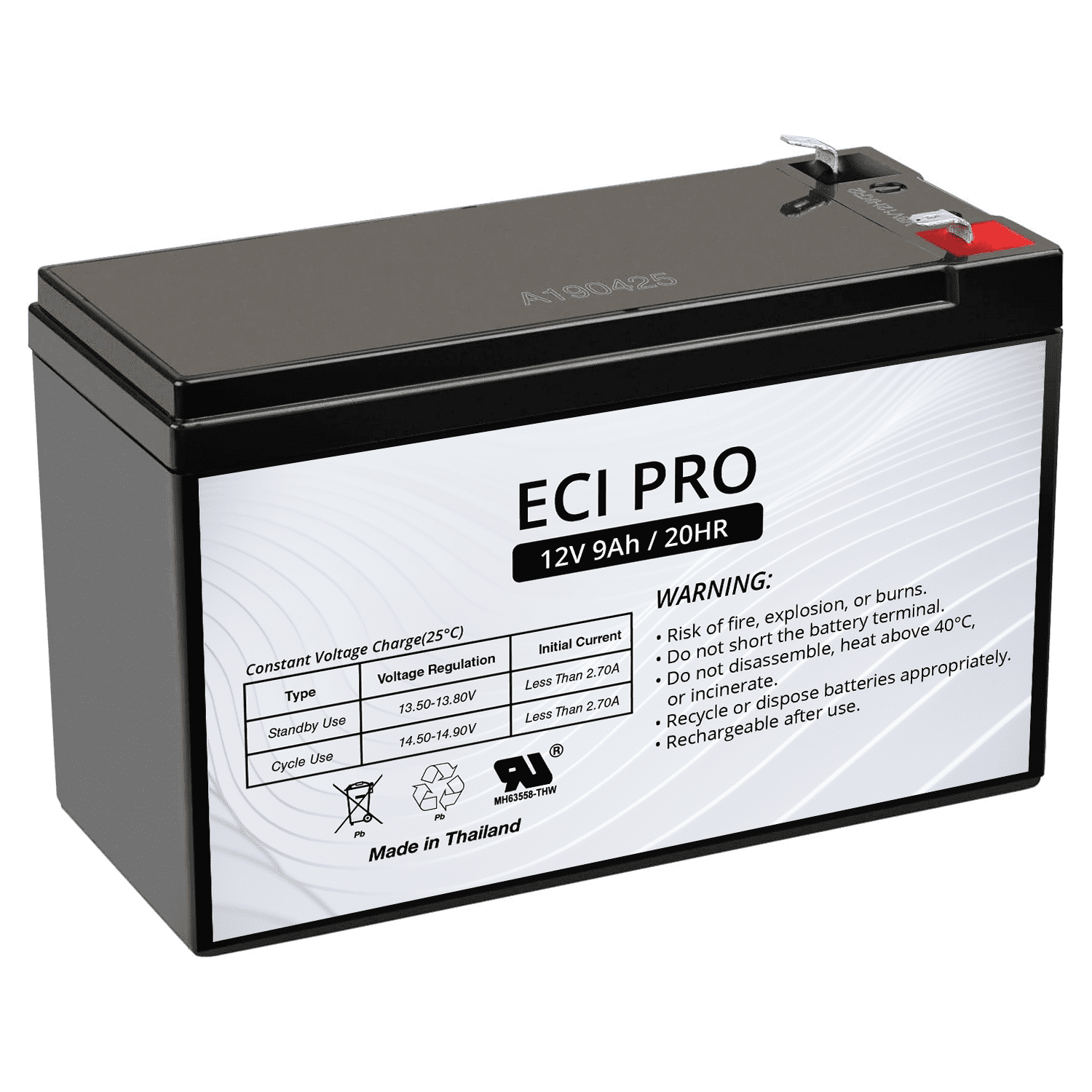 ECI Pro 12V 9Ah Sealed Lead Acid Battery SLA Rechargeable Maintenance ...