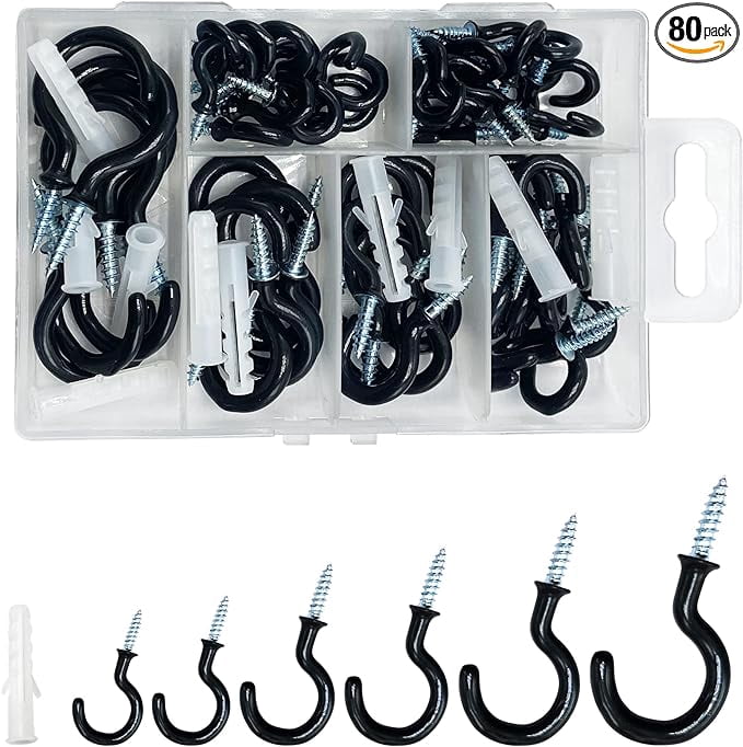ECKJ Cup Hooks Assorted Kit with Plug 80PCS Vinyl Coated Ceiling Hook 1 ...