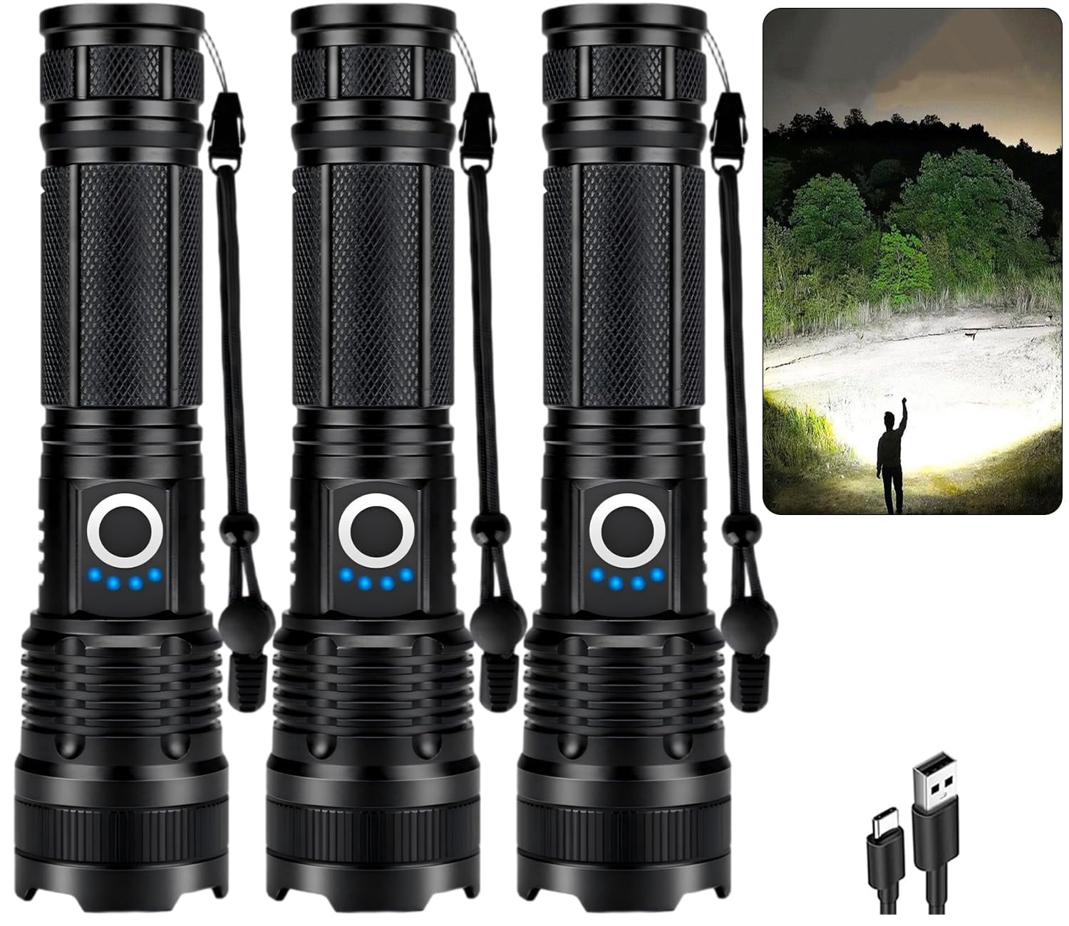 ECLINCO 3 Pack Rechargeable Flashlight High Lumens, 99,000 Lumens Super ...