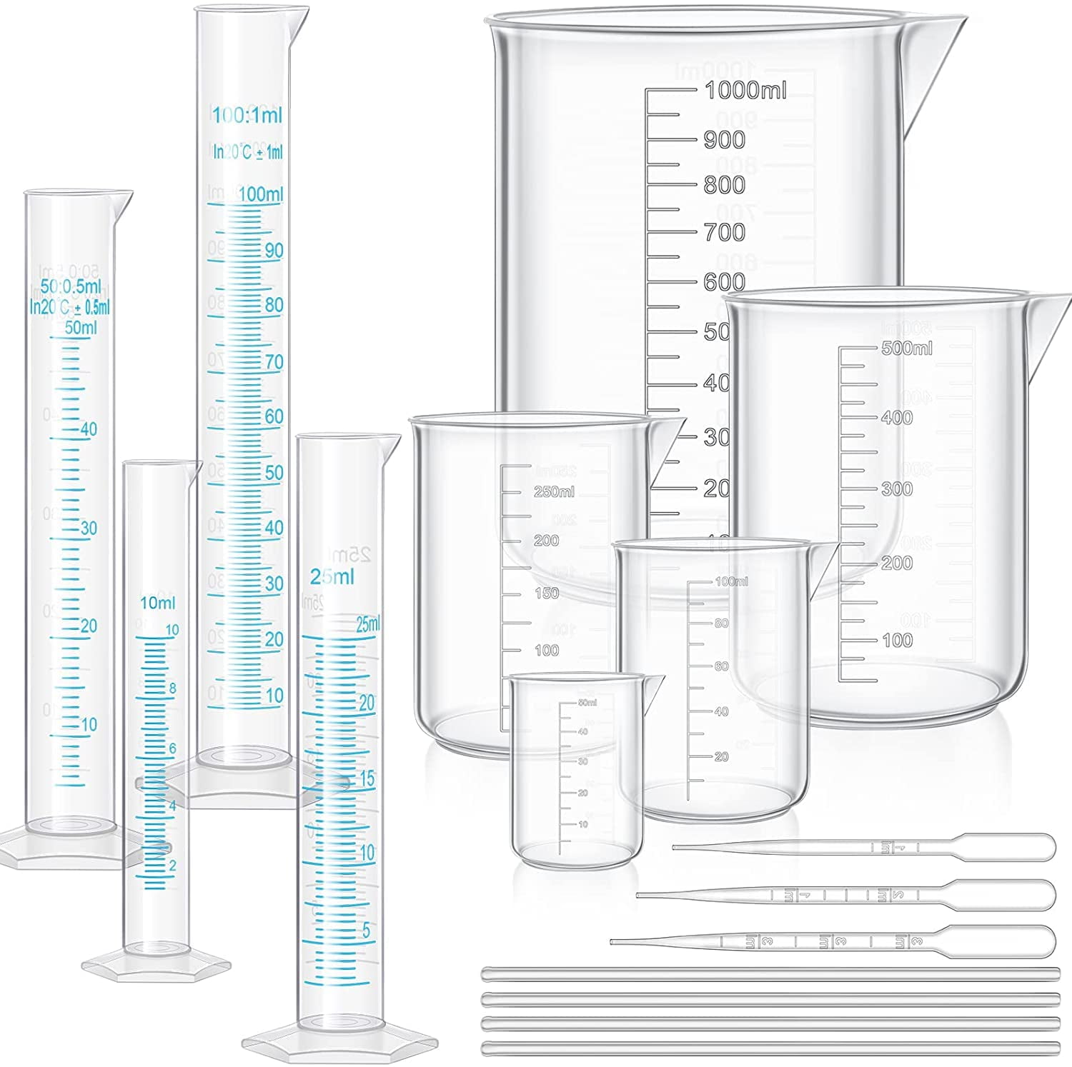 ECNEICS Plastic Graduated Cylinder Beaker Set Thick Lab Cylinders 10 ml ...