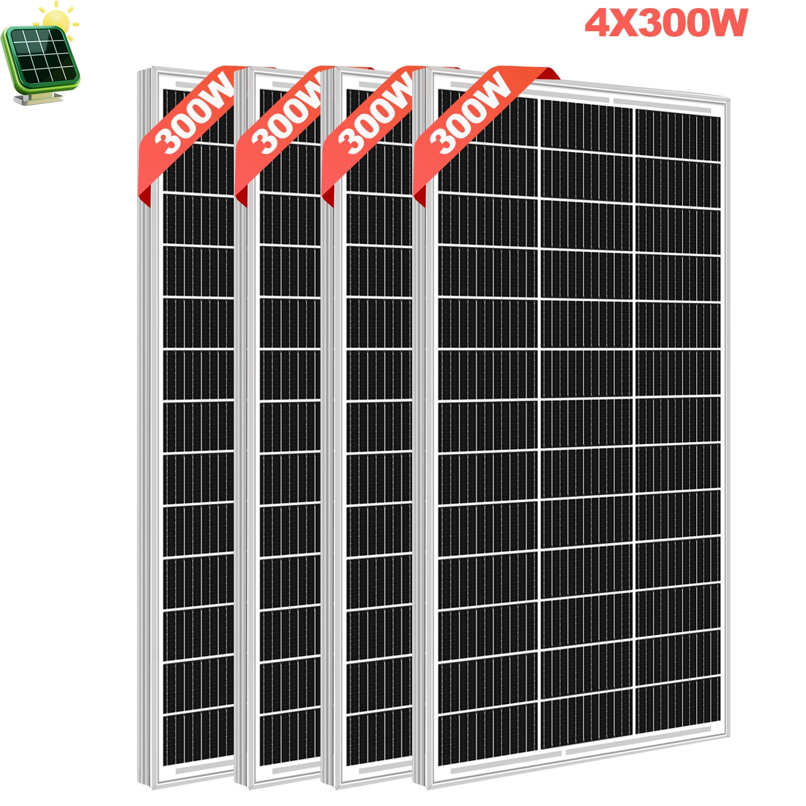 ECO-Baeerss 1200W 12/24V Solar Panel 4 Pack 300W Monocrystalline for RV ...