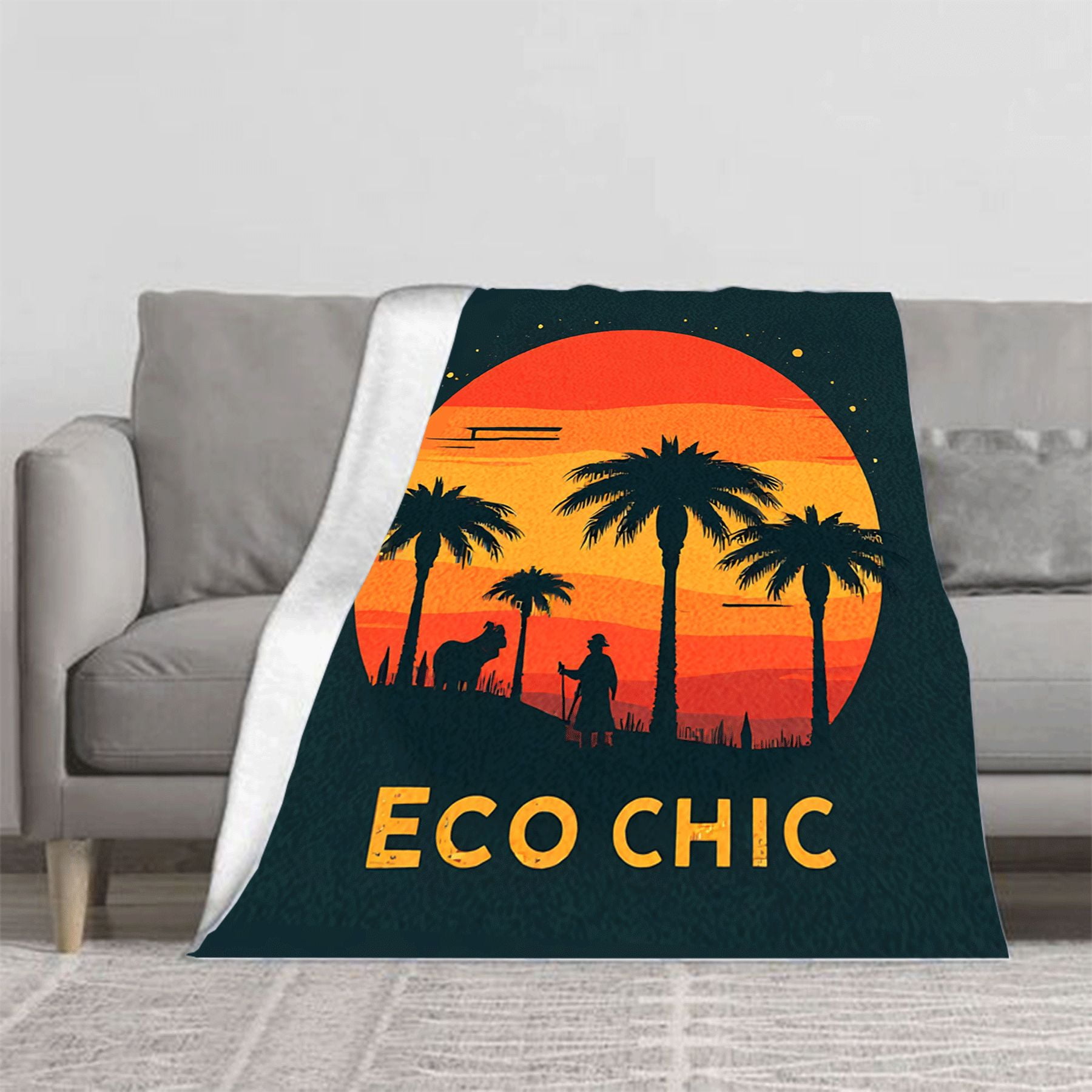 ECO CHIC Sunset Flannel Blanket - Soft Cozy Design with Palm Trees ...