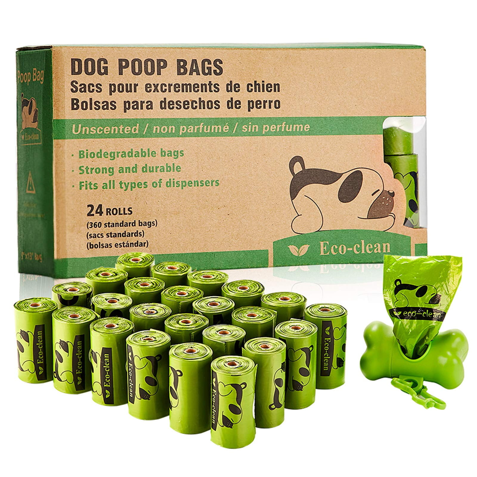 ECO-CLEAN Dog Poop Bags, 24 Rolls/360 Bags with Dispenser, Dog Waste ...