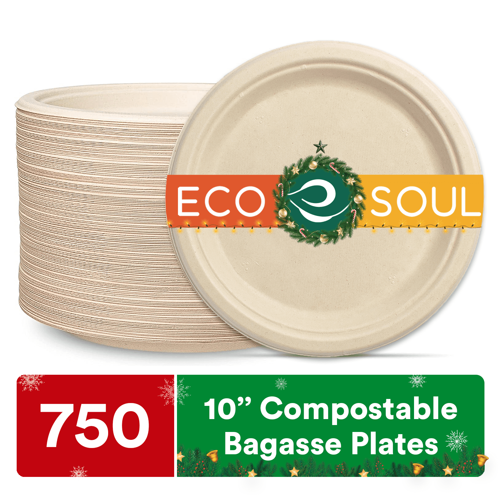 ECO SOUL [10", 750-Pack | Compostable Bagasse Round Plates| Disposable ...
