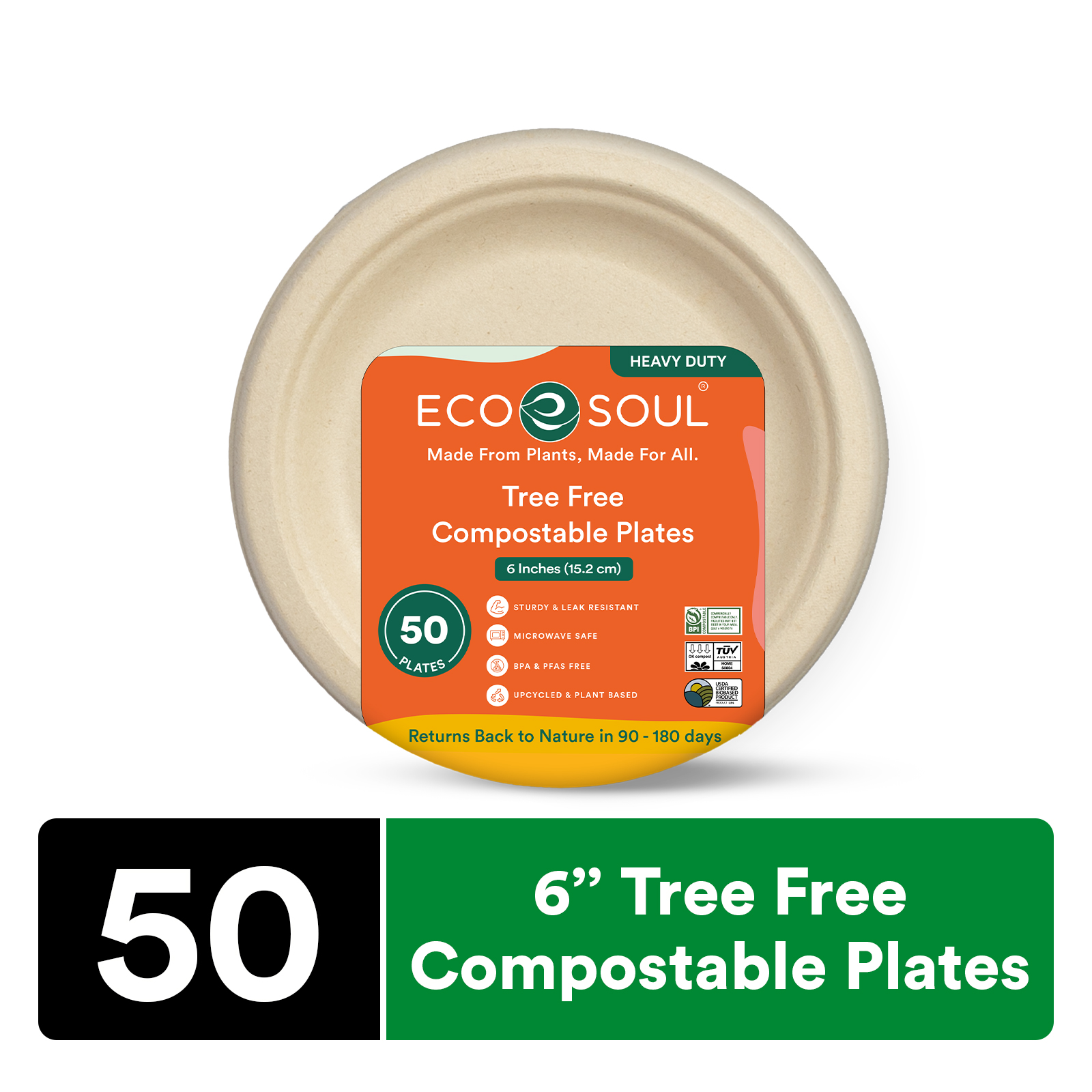 Brheez Disposable Plates Eco Friendly Compostable Biodegradable Round ...