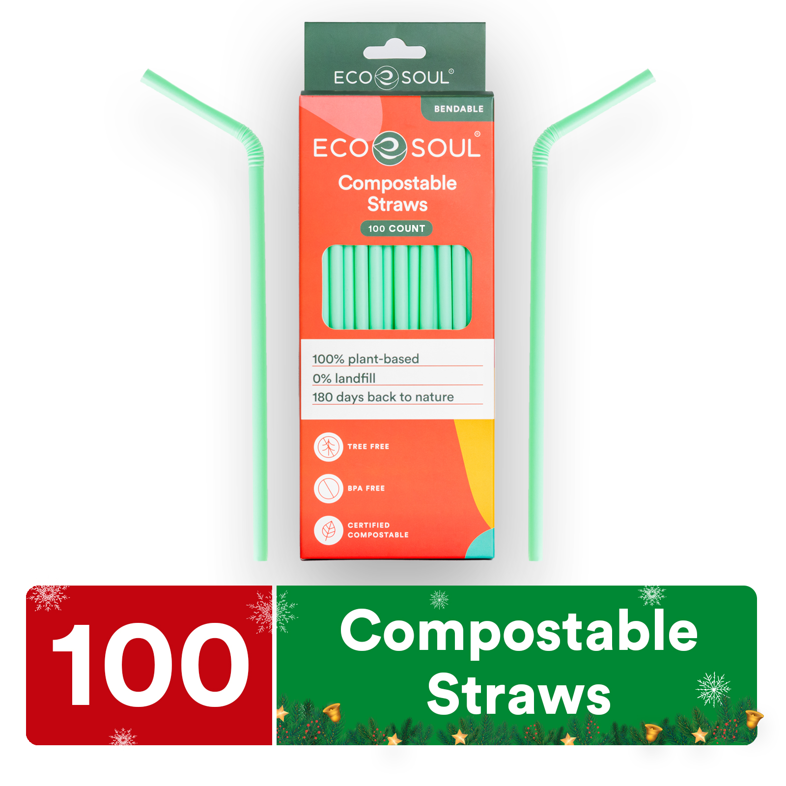 ECO SOUL 100% Compostable Straws [100 Count] [8.25"] Eco-Friendly ...